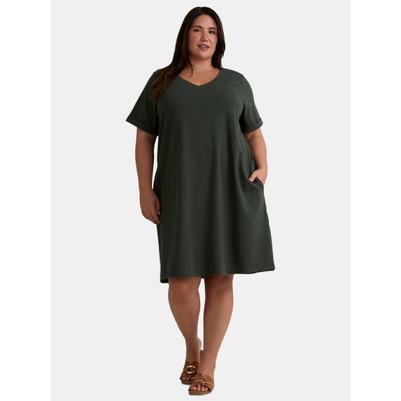 Terra & Sky Women's Plus Size V-Neck T-Shirt Dress Sizes 0X-5X Knee ...