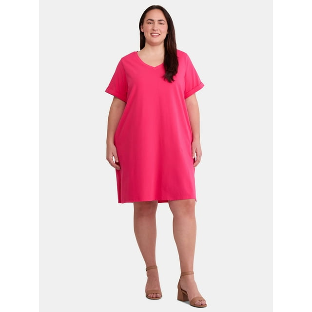 Terra & Sky Women’s Plus Size V-Neck T-Shirt Dress, Sizes 0X-5X ...