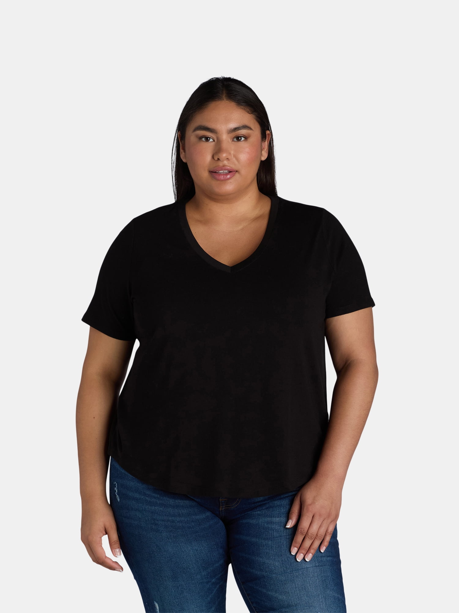 Terra & Sky Plus Size V-Neck Tee Short Sleeves Cotton Modal Spandex ...