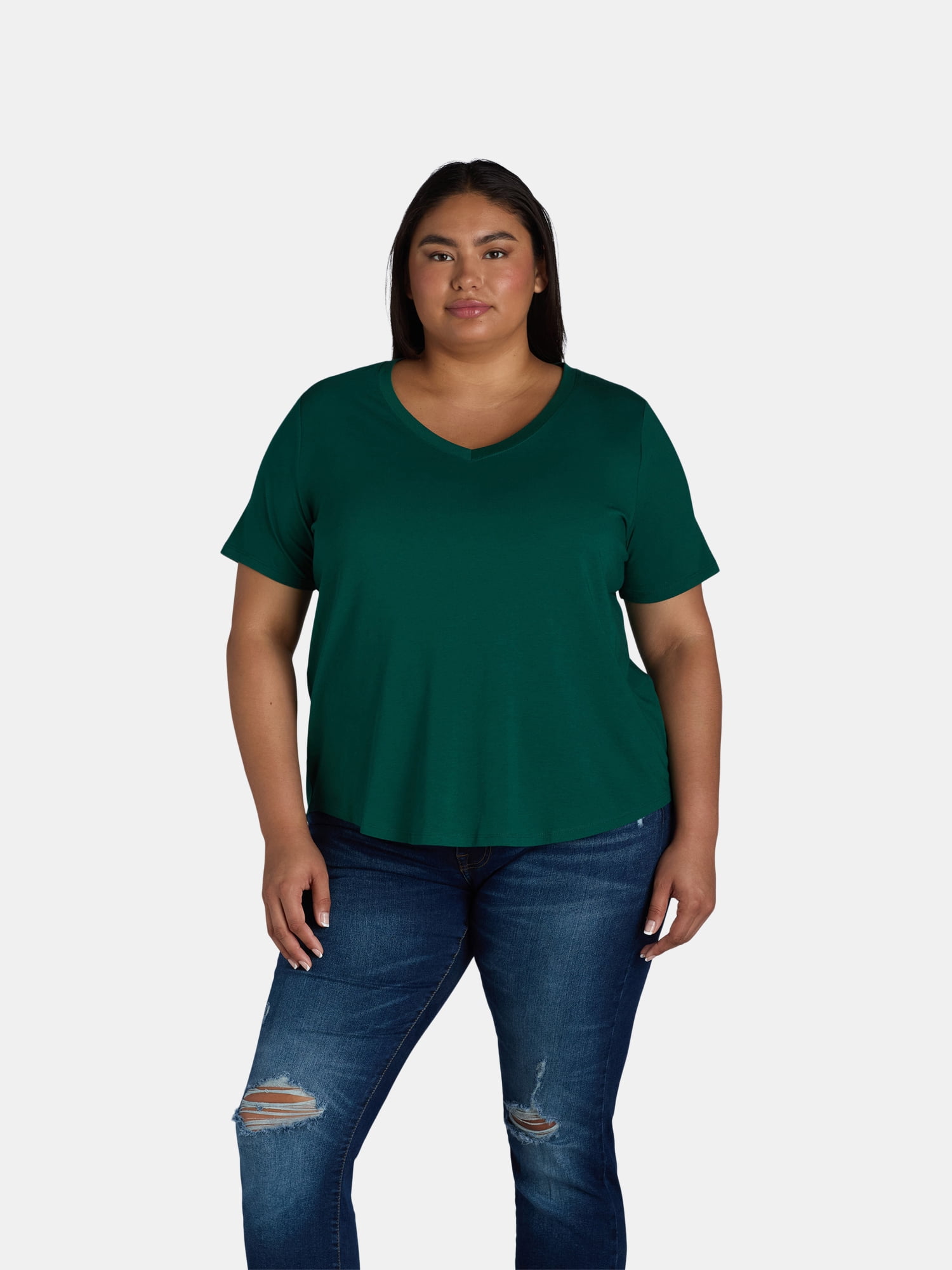 Terra & Sky Plus Size V-Neck Tee - Jersey Fabric - Walmart.com