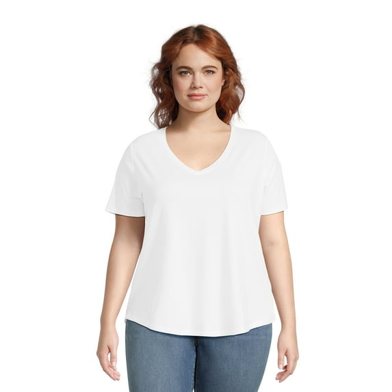Terra & Sky Plus Size V-Neck Tee Short Sleeve Cotton Blend Curved Hem - Walmart.com