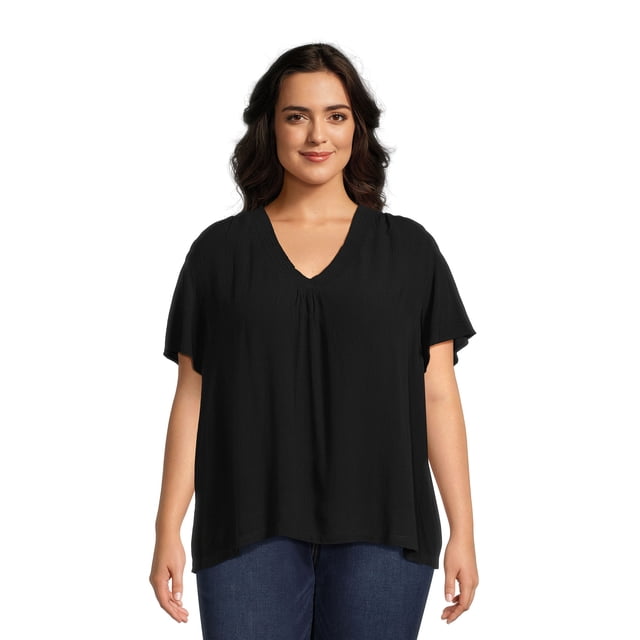 Terra & Sky Women's Plus Size V-Neck Top with Flutter Sleeves - Walmart.com