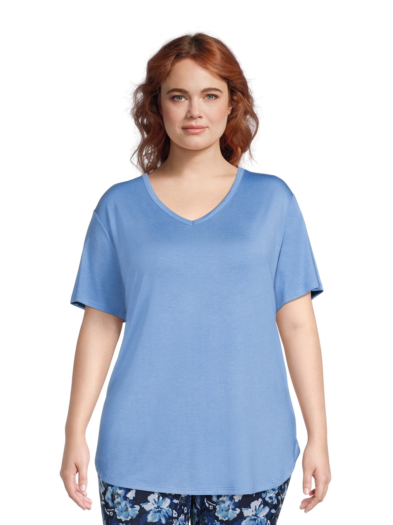 Terra And Sky Womens Plus Size V Neck Tunic T Shirt