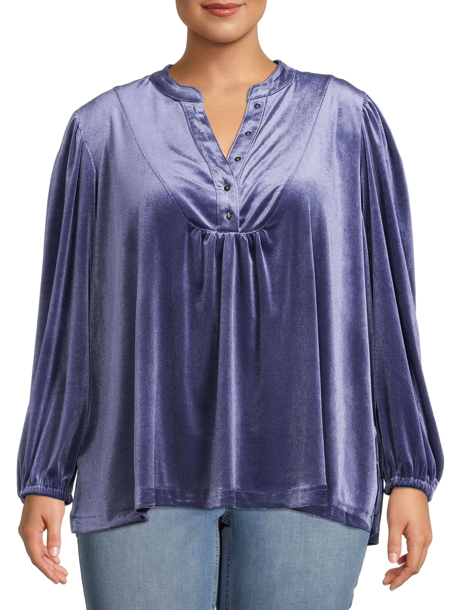 Terra & Sky Women's Plus Size Velour Henley Top - Walmart.com