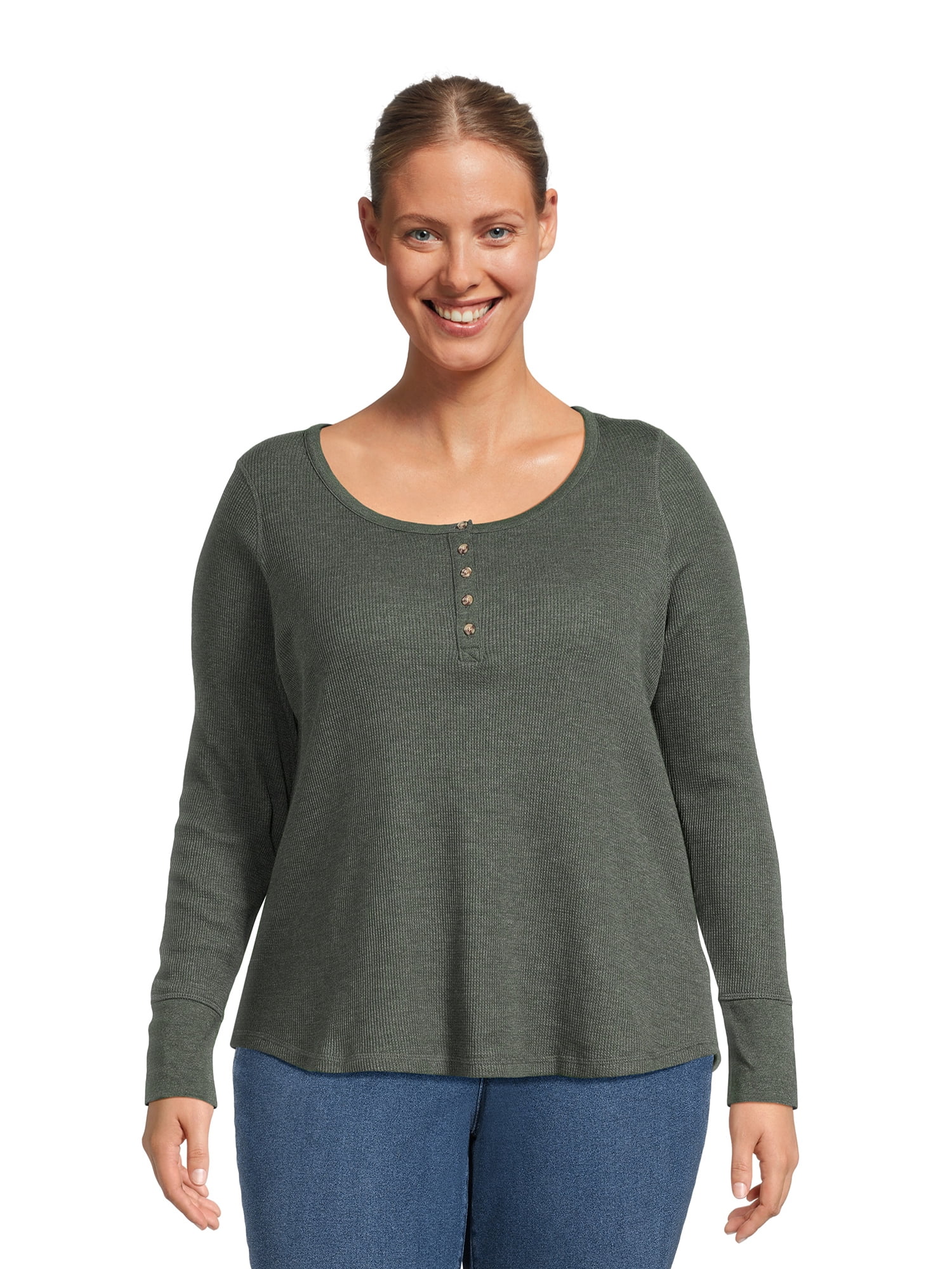Terra & Sky Women's Plus Size Waffle Tee with Long Sleeves, Sizes 0X-4X ...