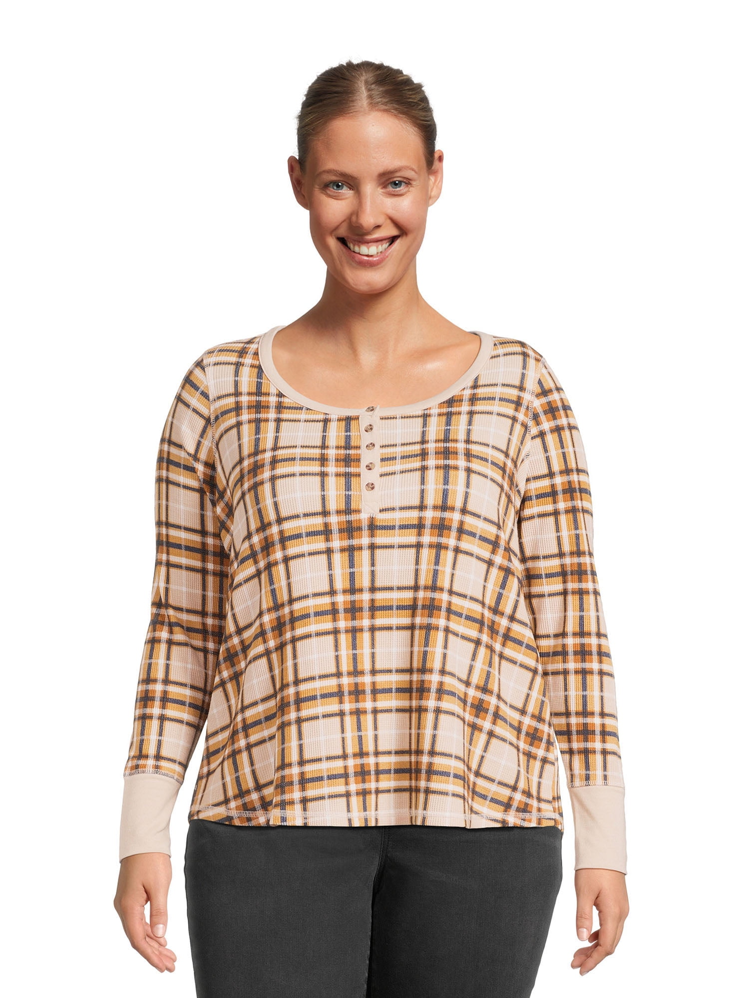 Terra & Sky Women's Plus Size Waffle Tee with Long Sleeves, Sizes 0X-4X ...