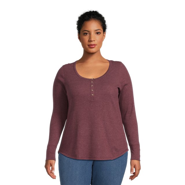 Terra & Sky Plus Size Waffle Tee - Long Sleeve Shirt Women - Walmart.com