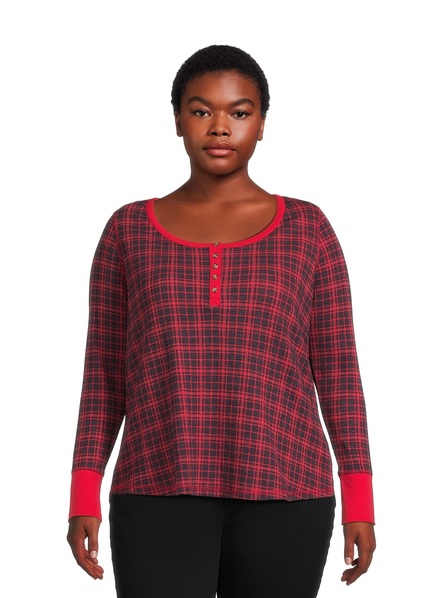 Terra & Sky Women's Plus Size Waffle Tee with Long Sleeves, Sizes 0X-4X ...