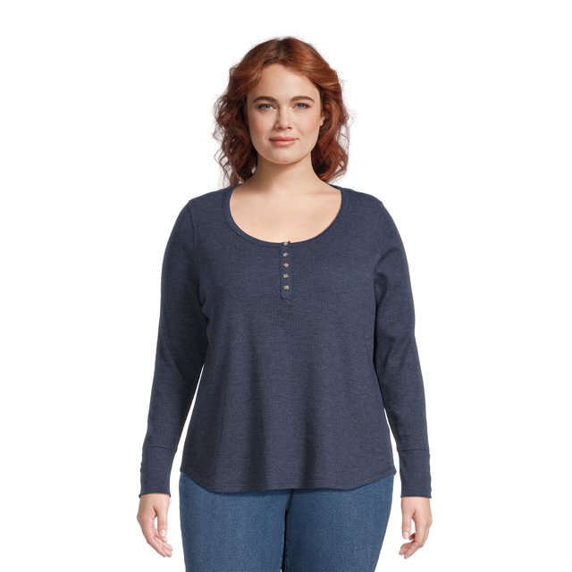 Terra & Sky Women's Plus Size Waffle Tee with Long Sleeves, Sizes 0X-4X - Walmart.com