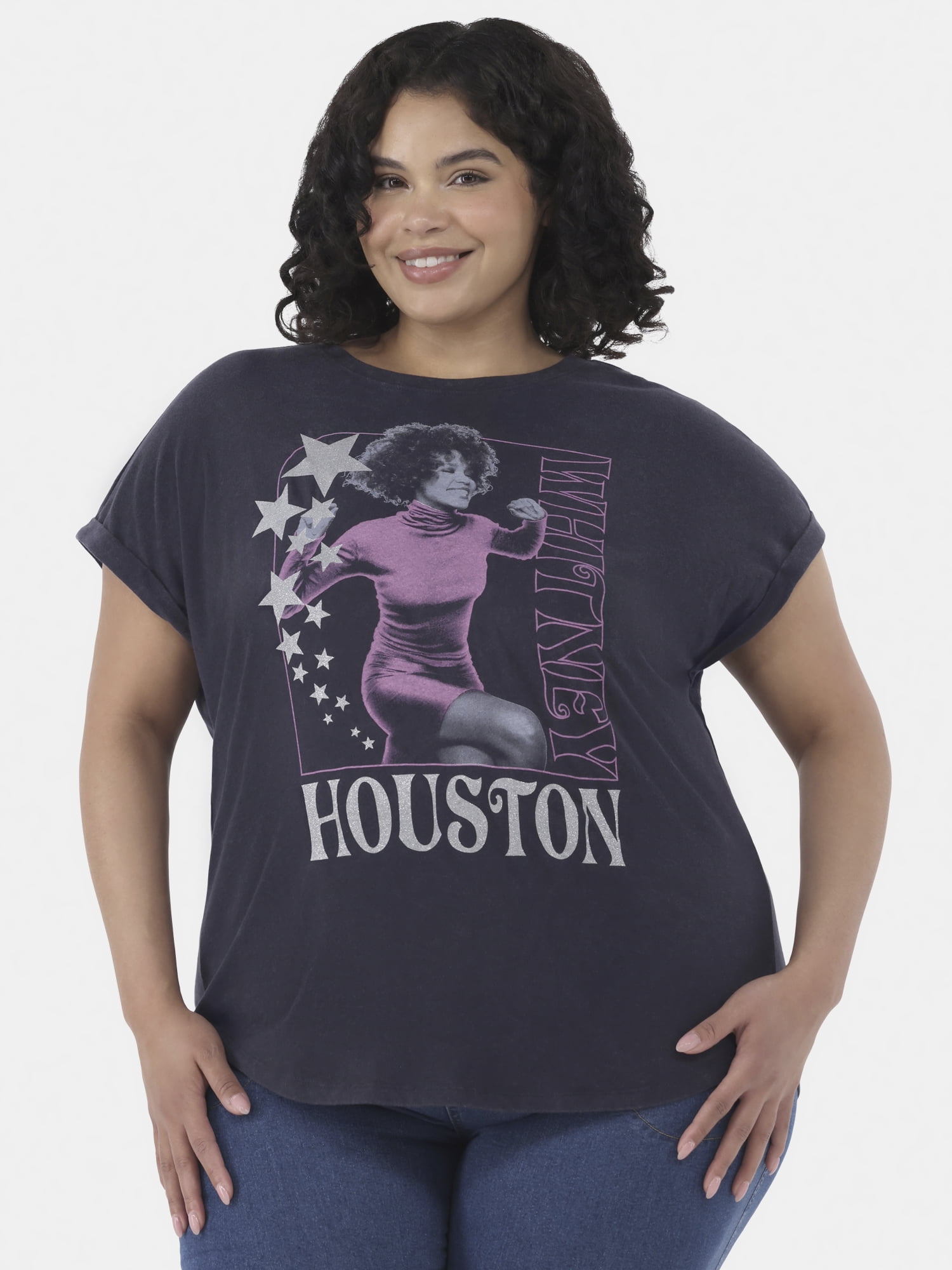 Terra & Sky Women's Plus Size Whitney Houston Graphic Tee with Glitter ...