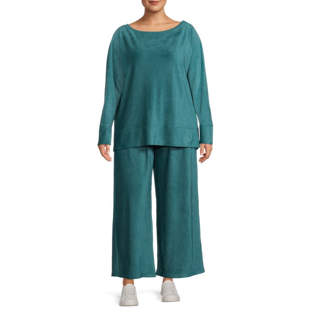 Terra & Sky Women's Plus Size Wide Leg Velour Set, 2-Piece - Walmart.com
