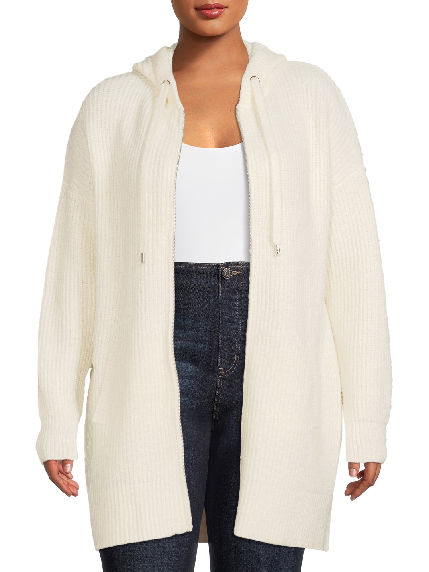 Terra & Sky Women's Plus Size Zip-Front Hooded Sweater, Midweight ...