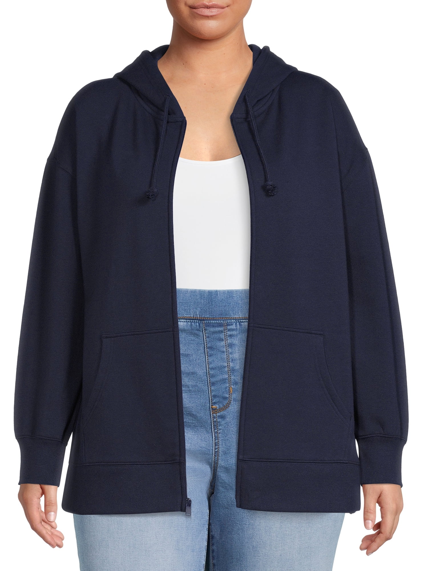 Terra & Sky Women's Plus Size Zip-Front Hoodie, Cotton Blend, Relaxed ...