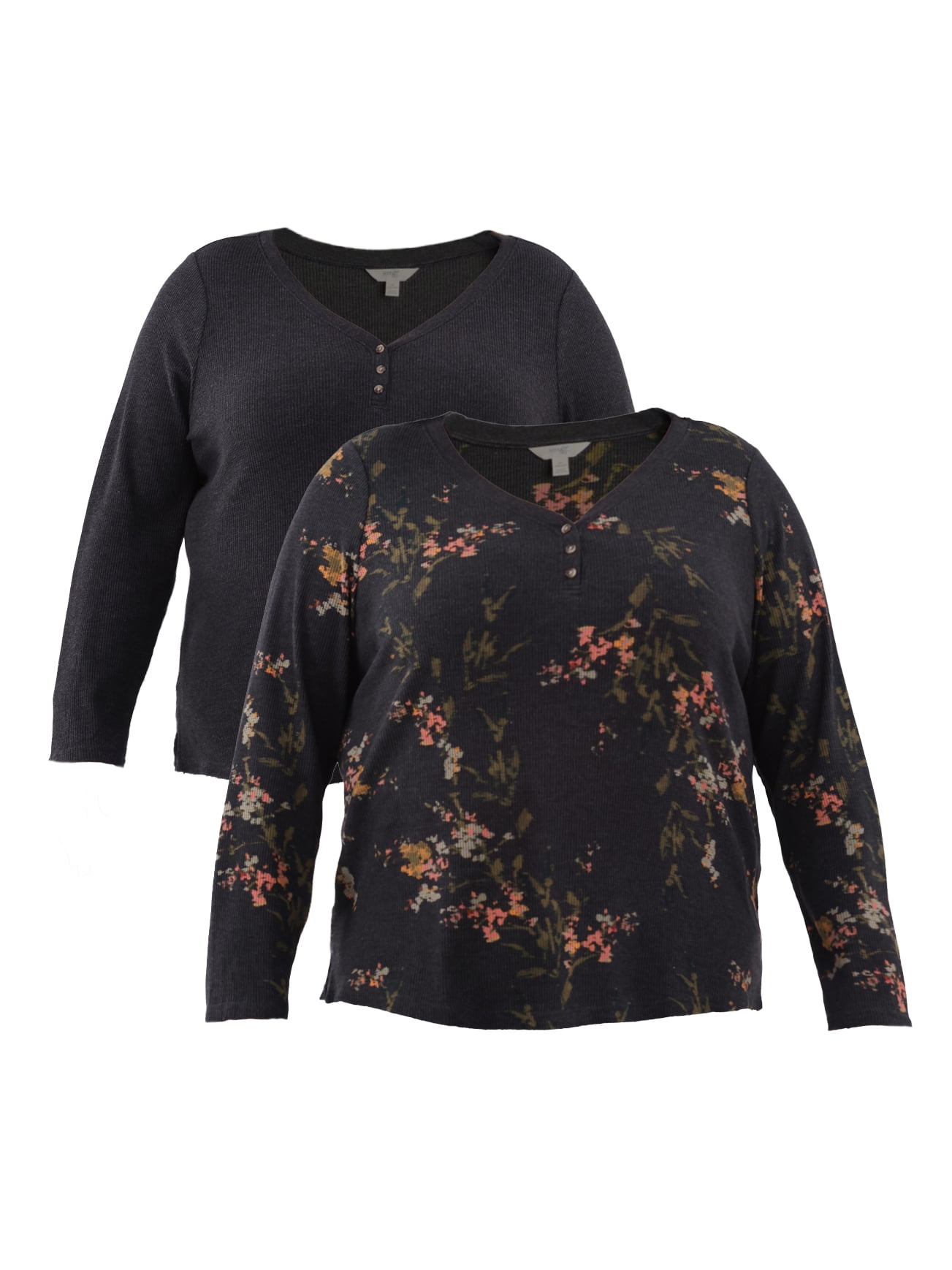 Terra & Sky women's Plus Thermal Henley Top - Waffle Texture - Walmart.com