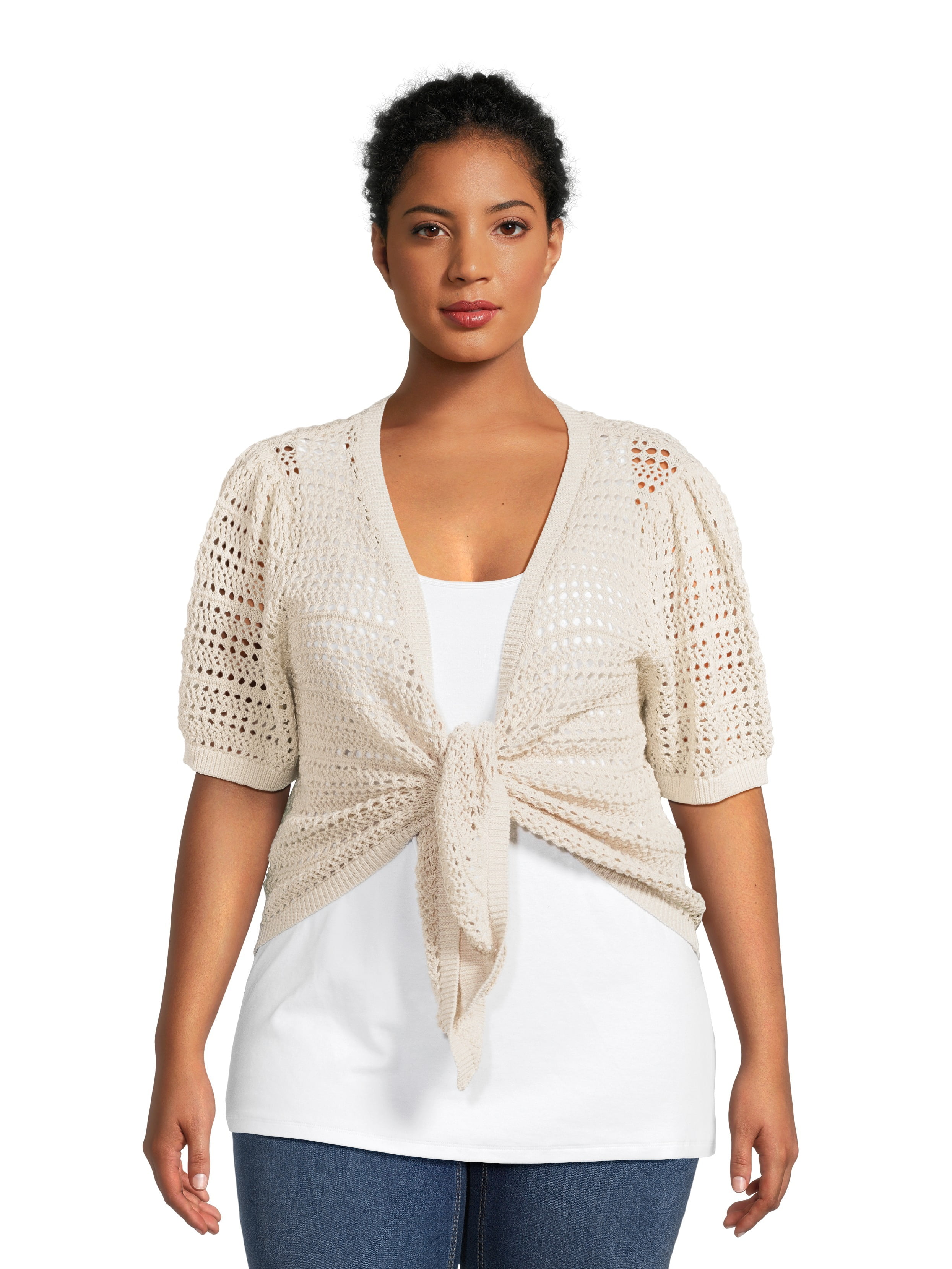 Terra & Sky Women’s Plus Tie Front Shrug, Midweight, Sizes 0X-4X ...