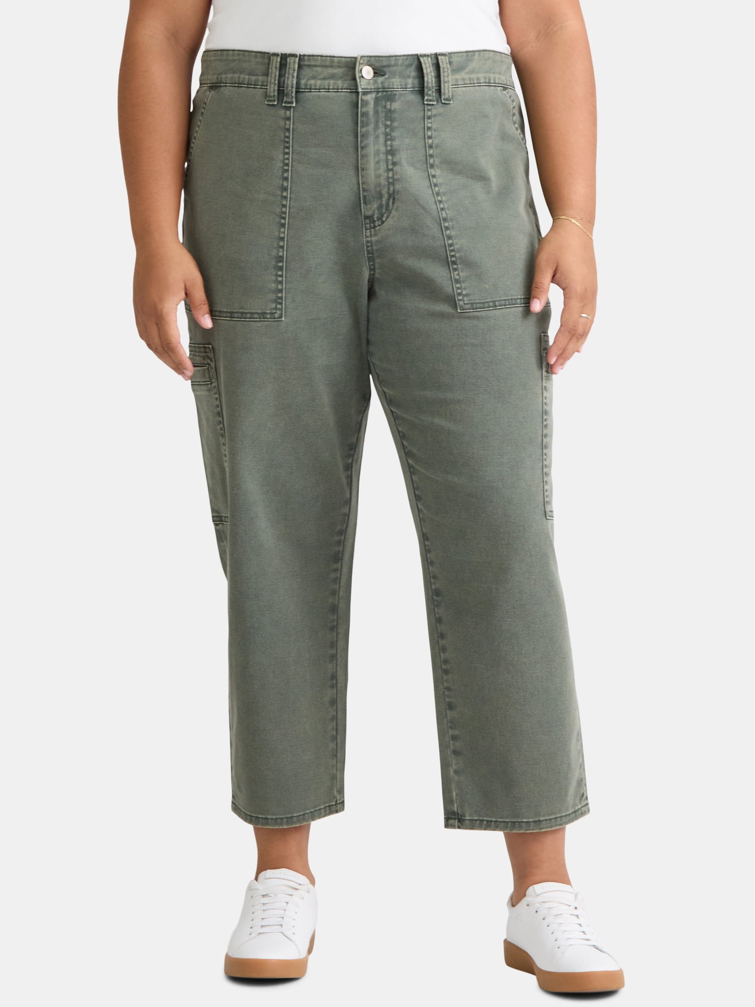 Terra & Sky Women's Plus Utility Pants with Cargo Pockets, 26'' Inseam ...