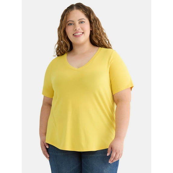 Terra & Sky Women’s Plus V-Neck Short-Sleeve T-Shirt Sizes 0X-4X Cotton Blend - Walmart.com
