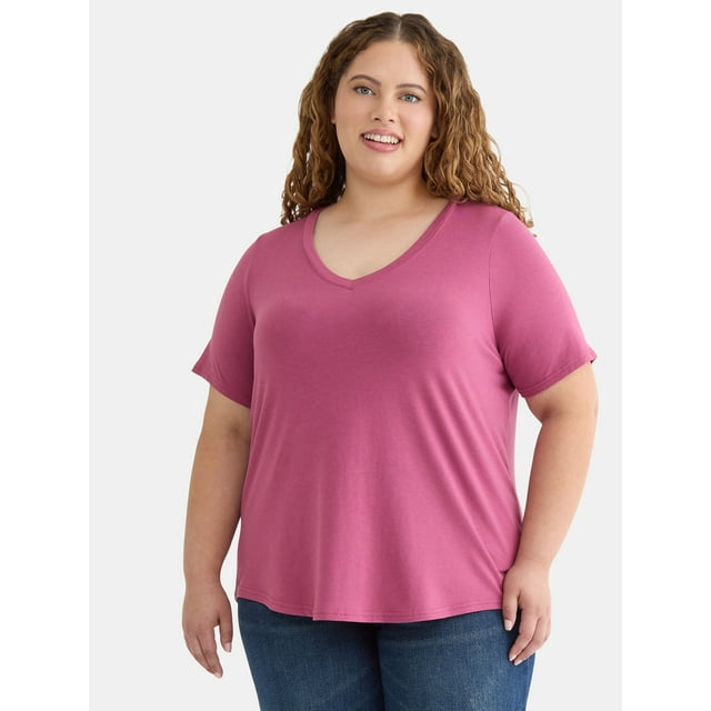 Terra & Sky Women’s Plus V-Neck Tee with Short-Sleeves, Sizes 0X-5X - Walmart.com