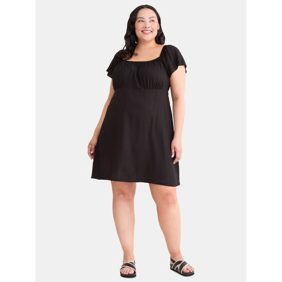 Terra & Sky Women's Woven Mini Dress with Pockets, Plus Sizes 0X-5X ...