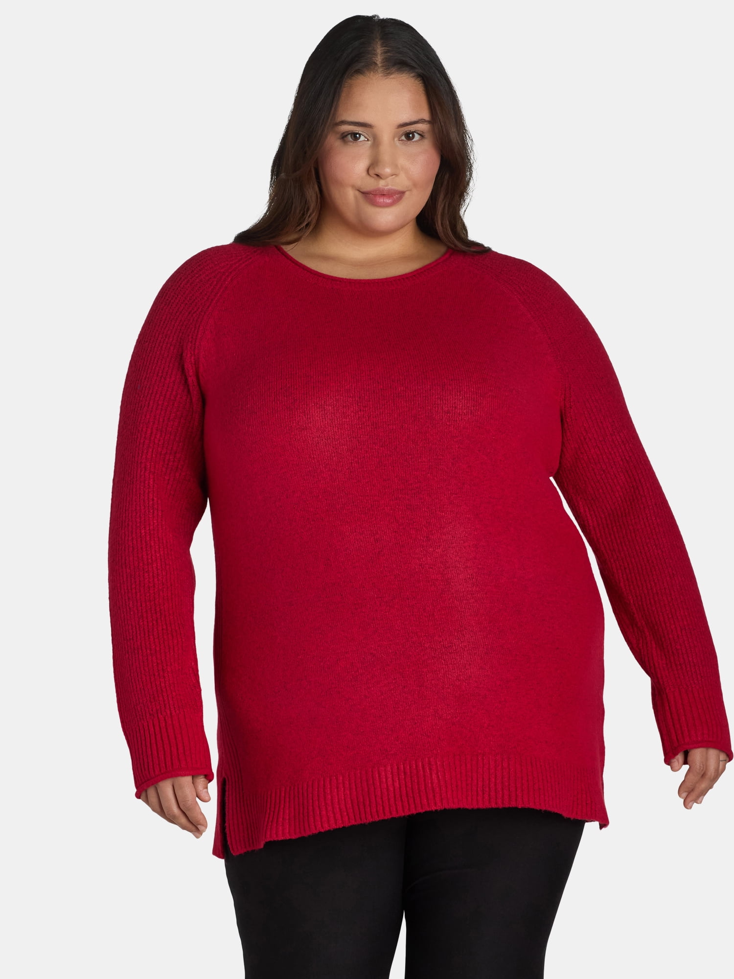 Terra & Sky Women’s Plus Mixed Rib Crewneck Sweater, Lightweight, Sizes ...