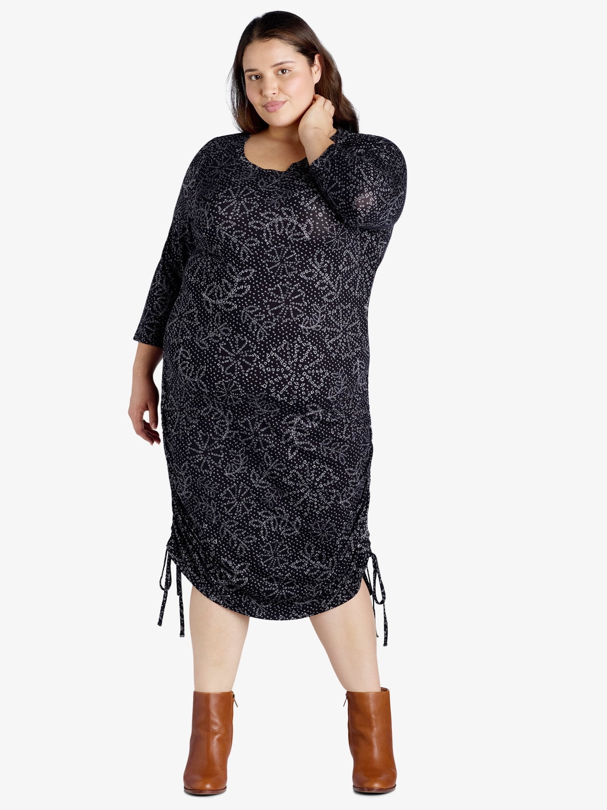 Terra & Sky Women's Ruched Knit Midi Dress with Side Ties, Sizes 0X-5X ...