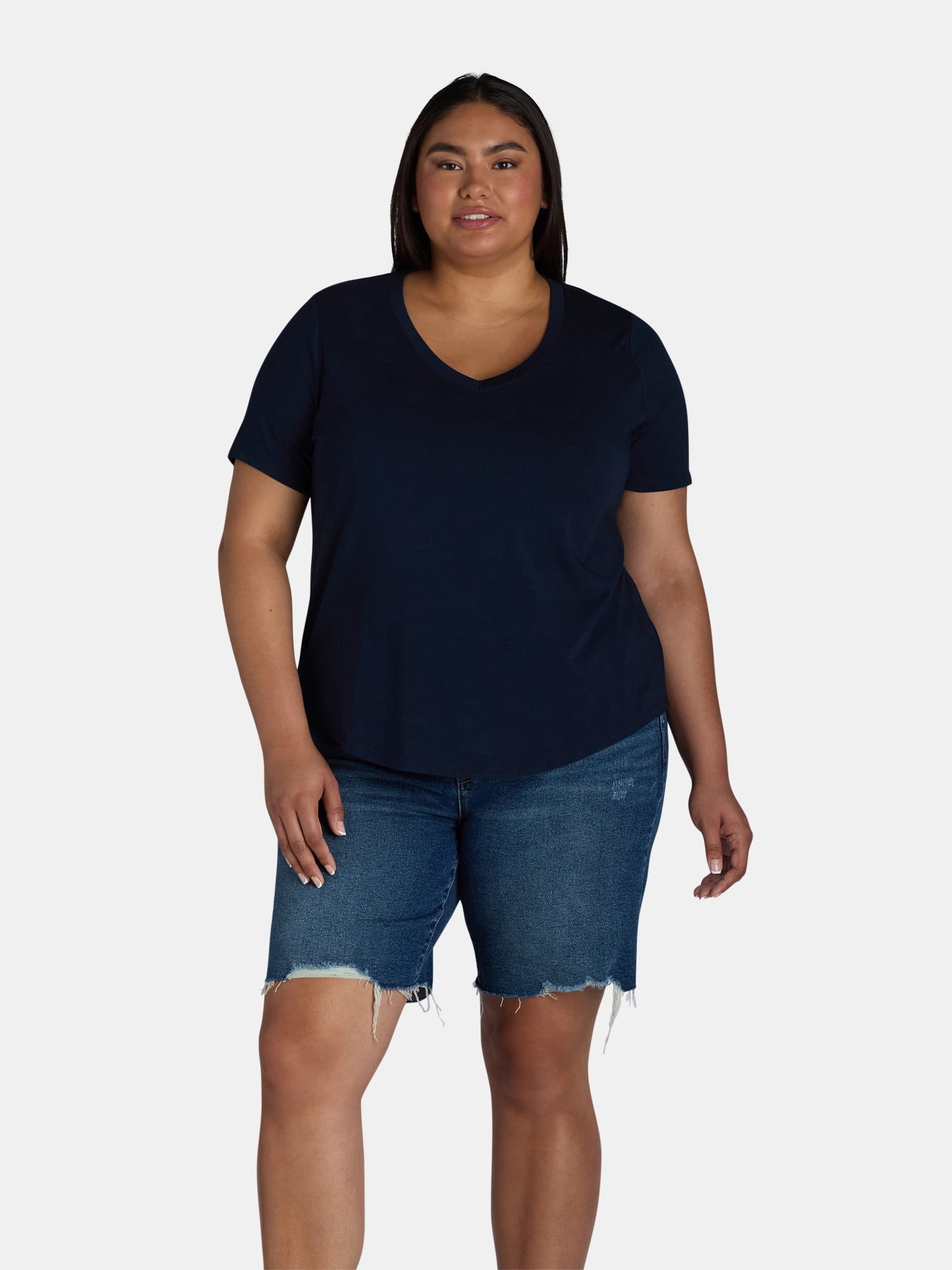 Terra & Sky Women’s Plus Size V-Neck Tee with Short Sleeves, Sizes 0X-4X - Walmart.com