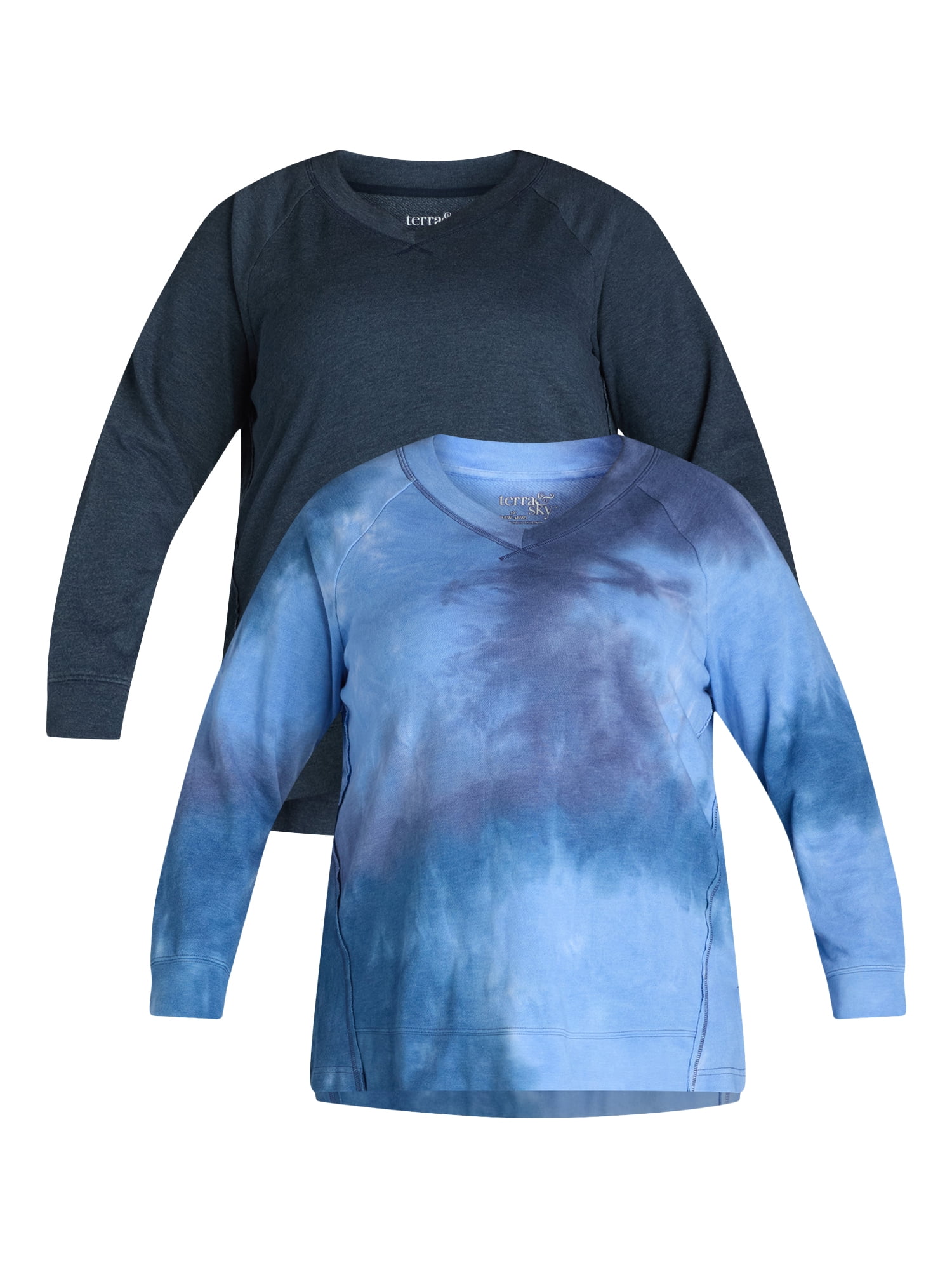 Terra & Sky Women's Plus Size French Terry Cloth Sweatshirt, 2 Pack ...