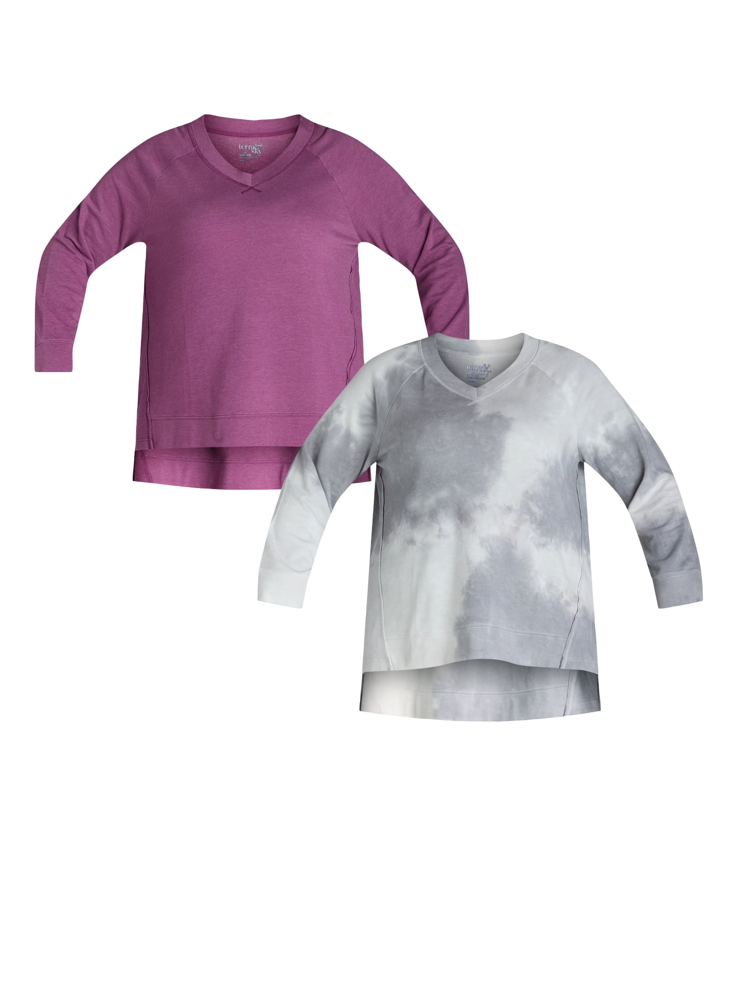 Terra & Sky Women's Plus Size French Terry Cloth Sweatshirt, 2 Pack ...