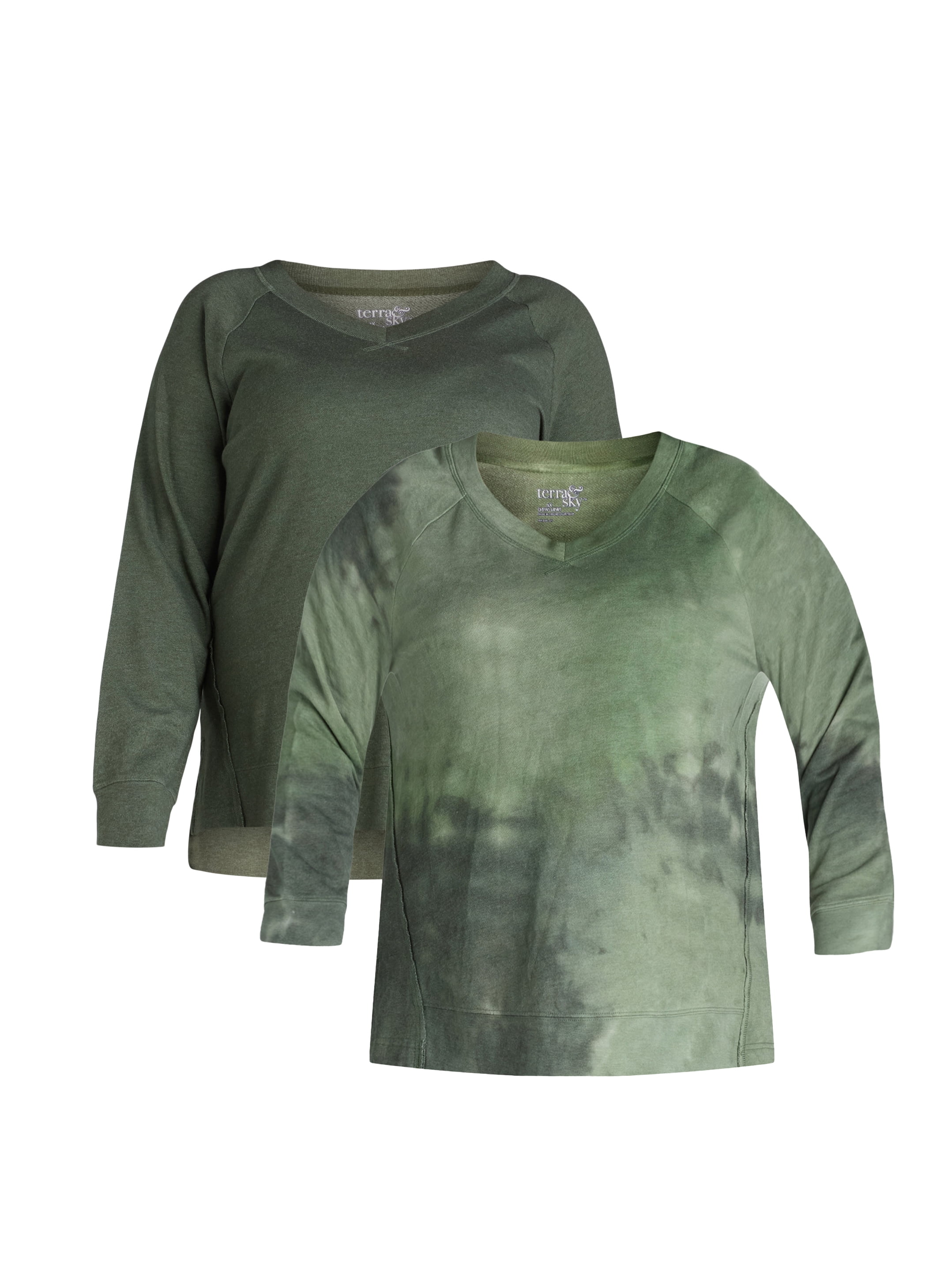 Terra & Sky Women's Plus Size French Terry Cloth Sweatshirt, 2 Pack ...