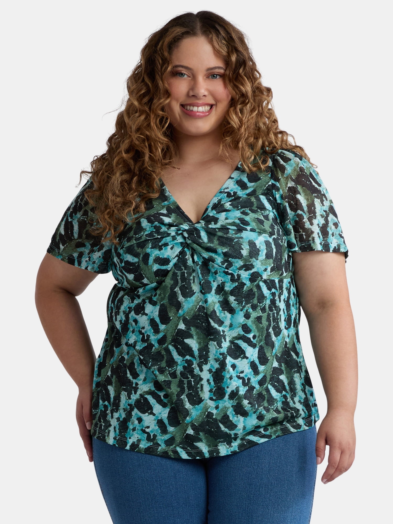 Terra & Sky Twist Front Mesh Top Plus Size 0X-5X - Walmart.com