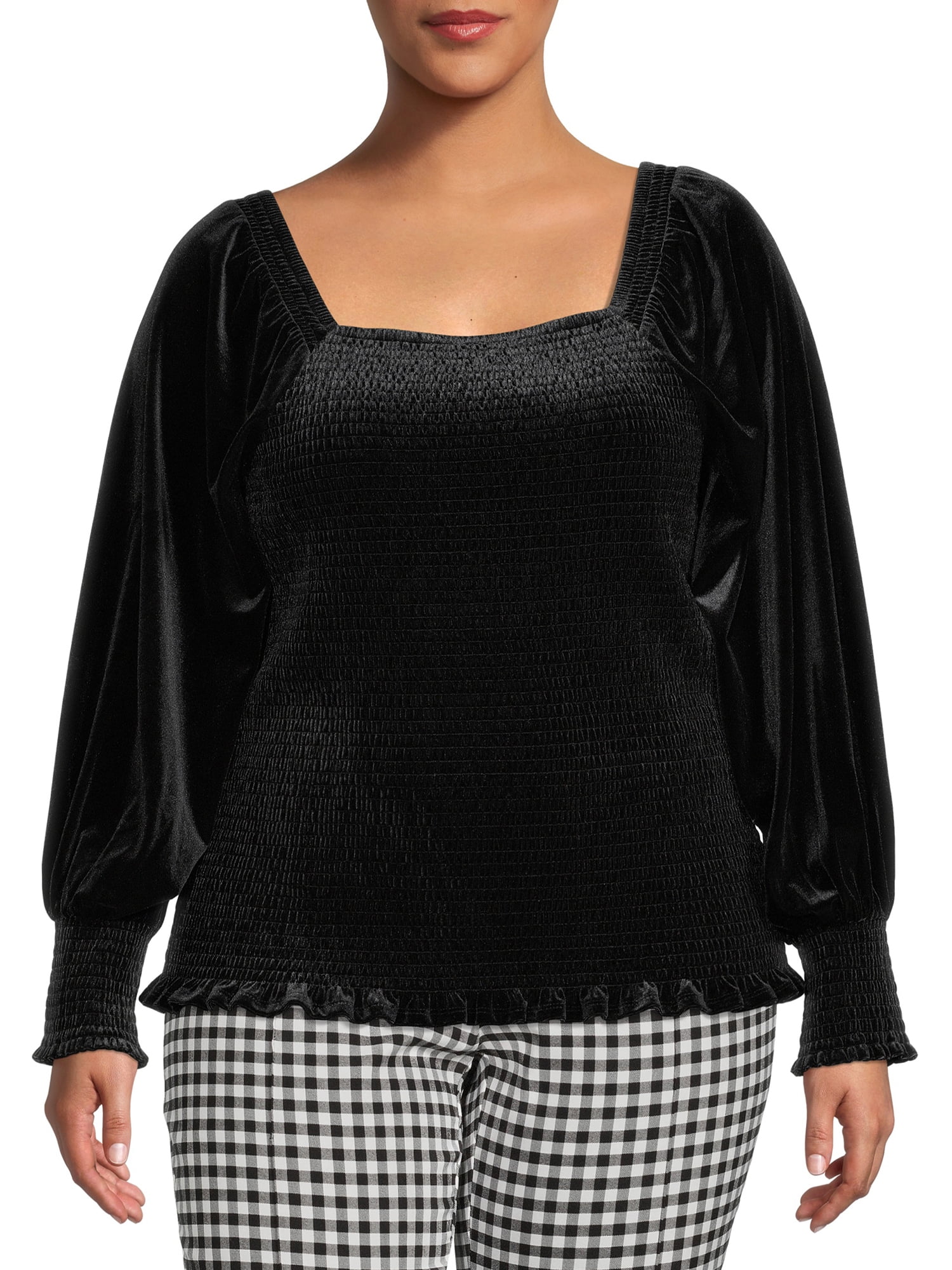 Terra & Sky Women's Velvet Smock Top - Walmart.com
