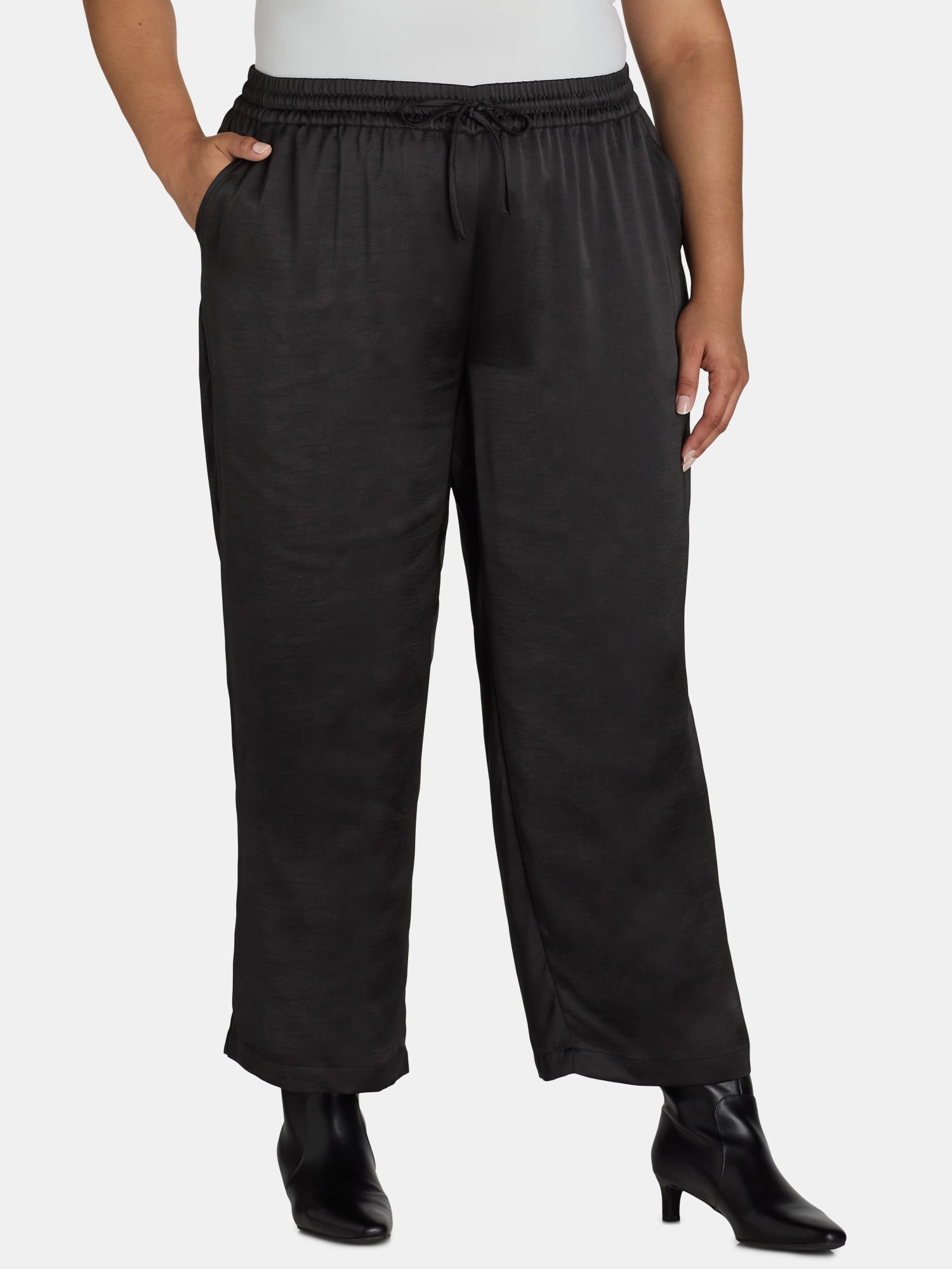 Terra & Sky Women's Plus Size Wide Leg Satin Dress Pants, Sizes 0X-5X ...