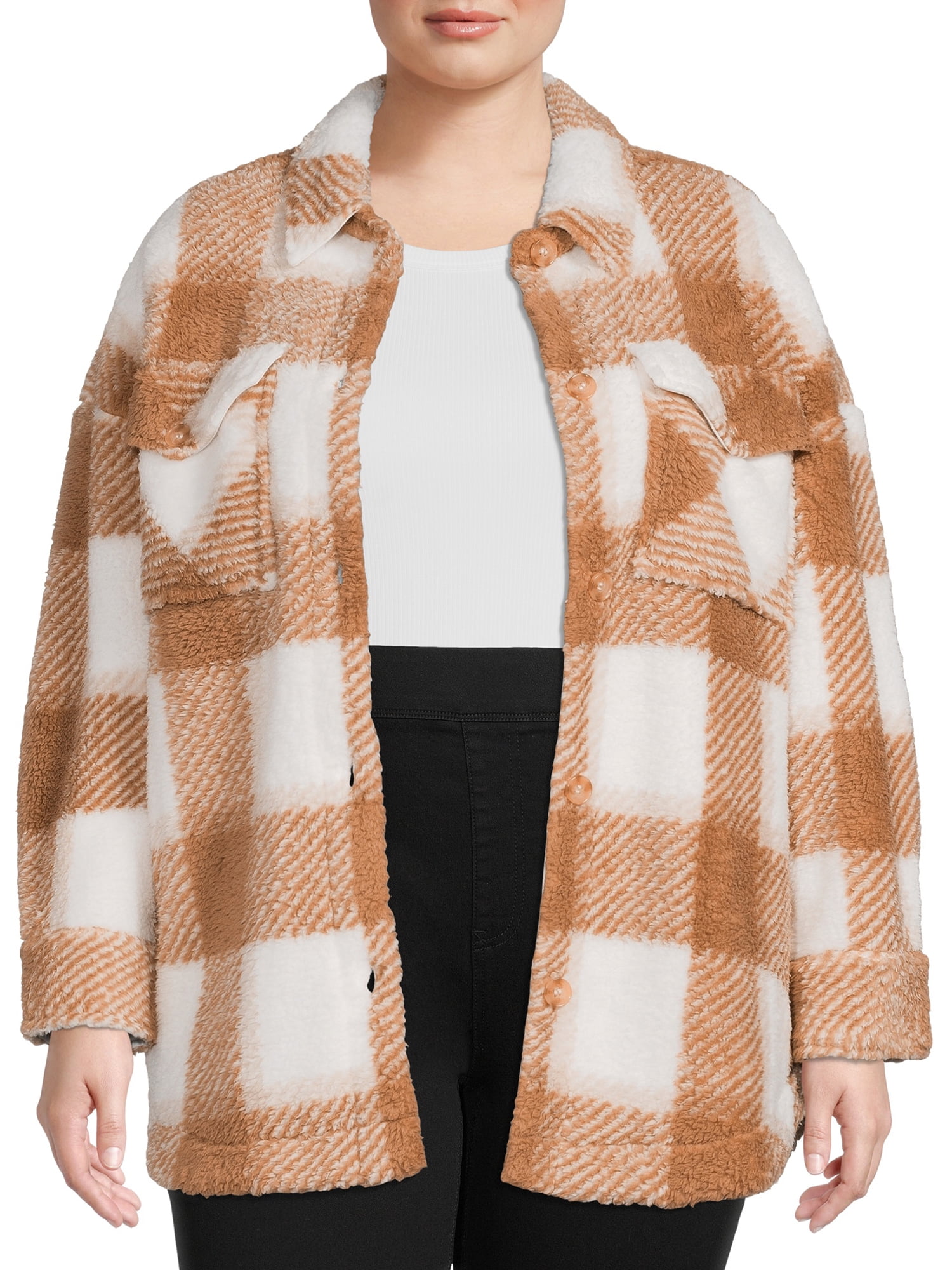 Terra & Sky's Women's Plus Size Long Sleeve Oversized Faux Sherpa ...