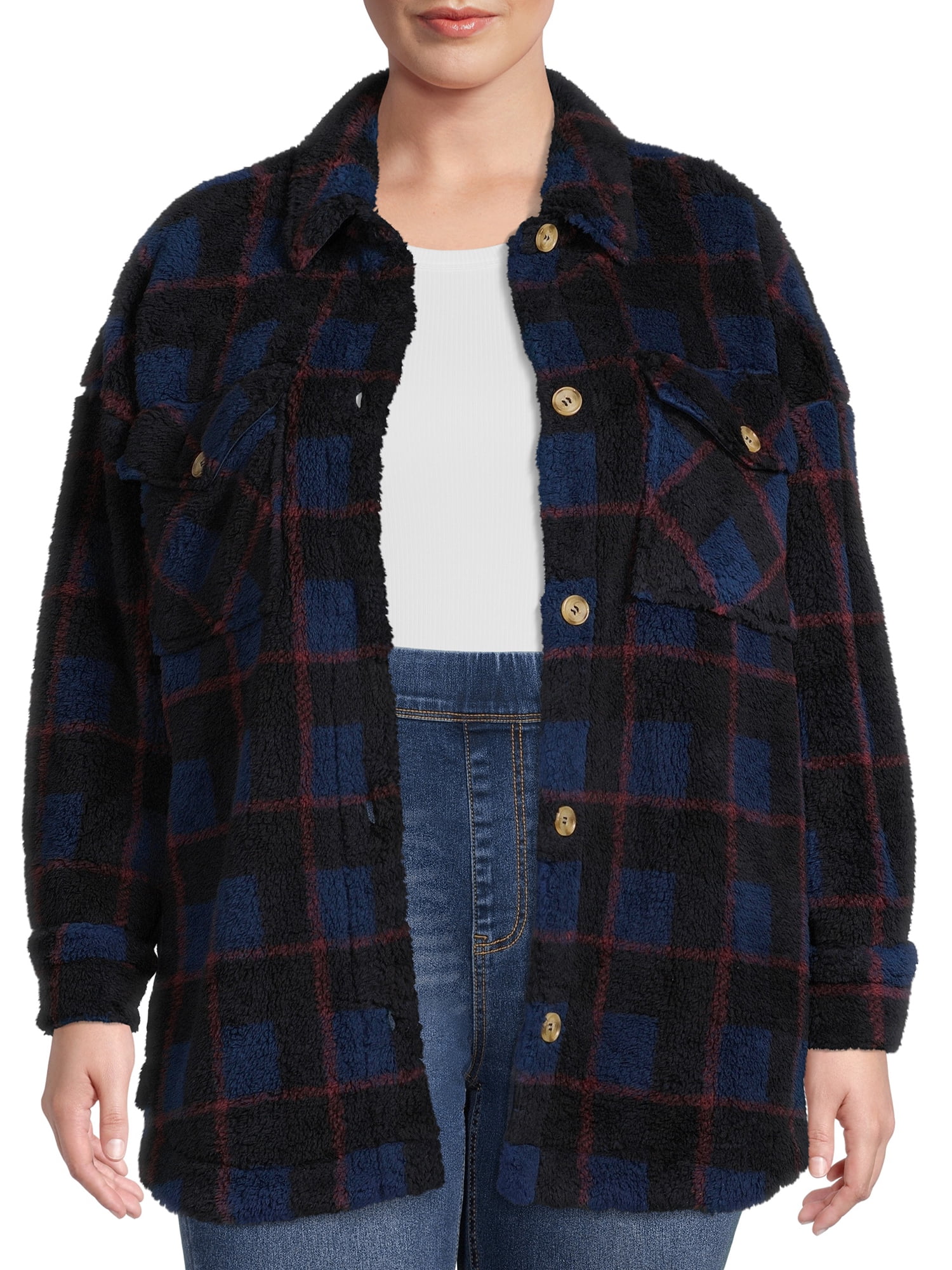 Terra & Sky's Women's Plus Size Long Sleeve Oversized Faux Sherpa ...