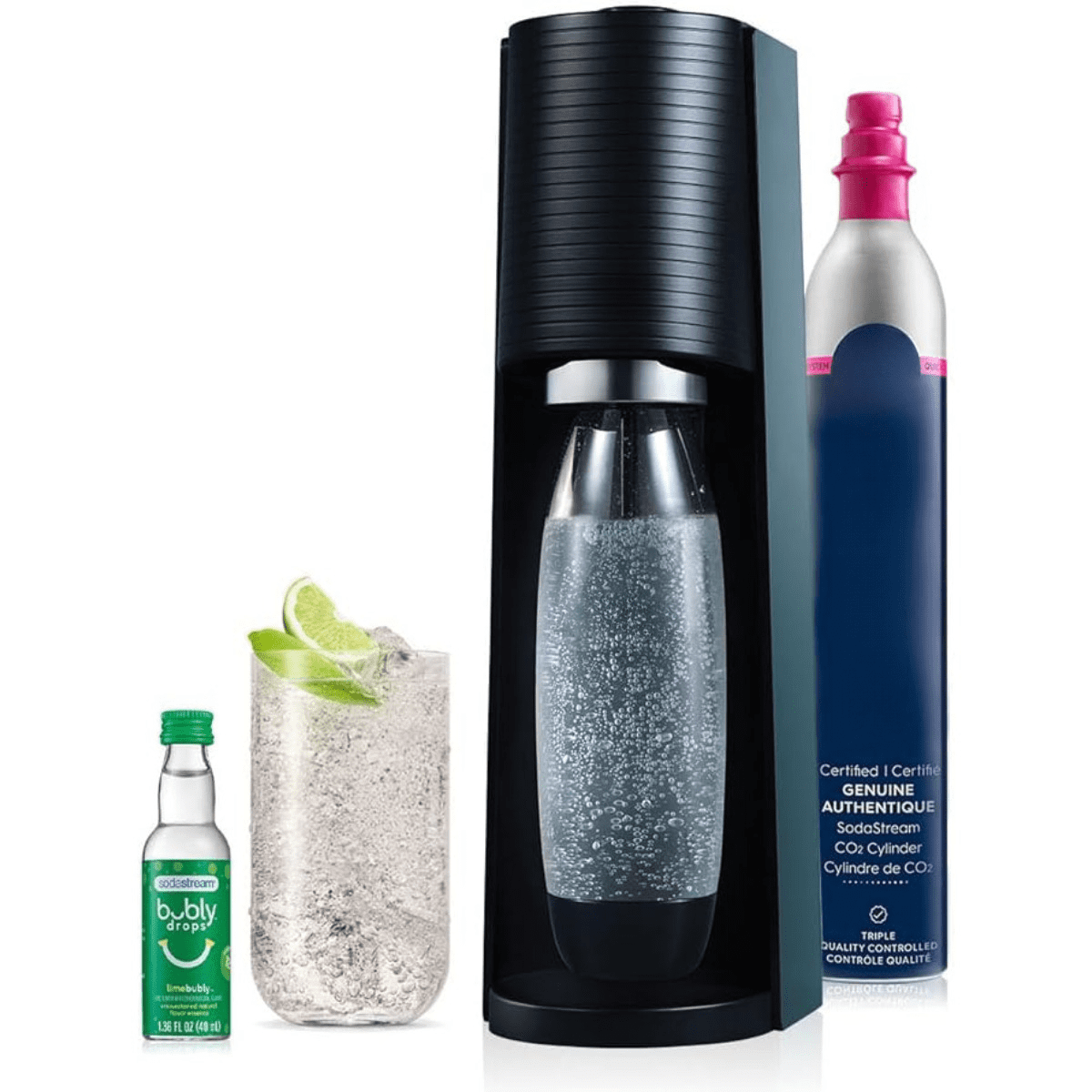 Terra Sparkling Water Maker (Black) with CO2, DWS Bottle and Bubly Drop, Battery Powered ...