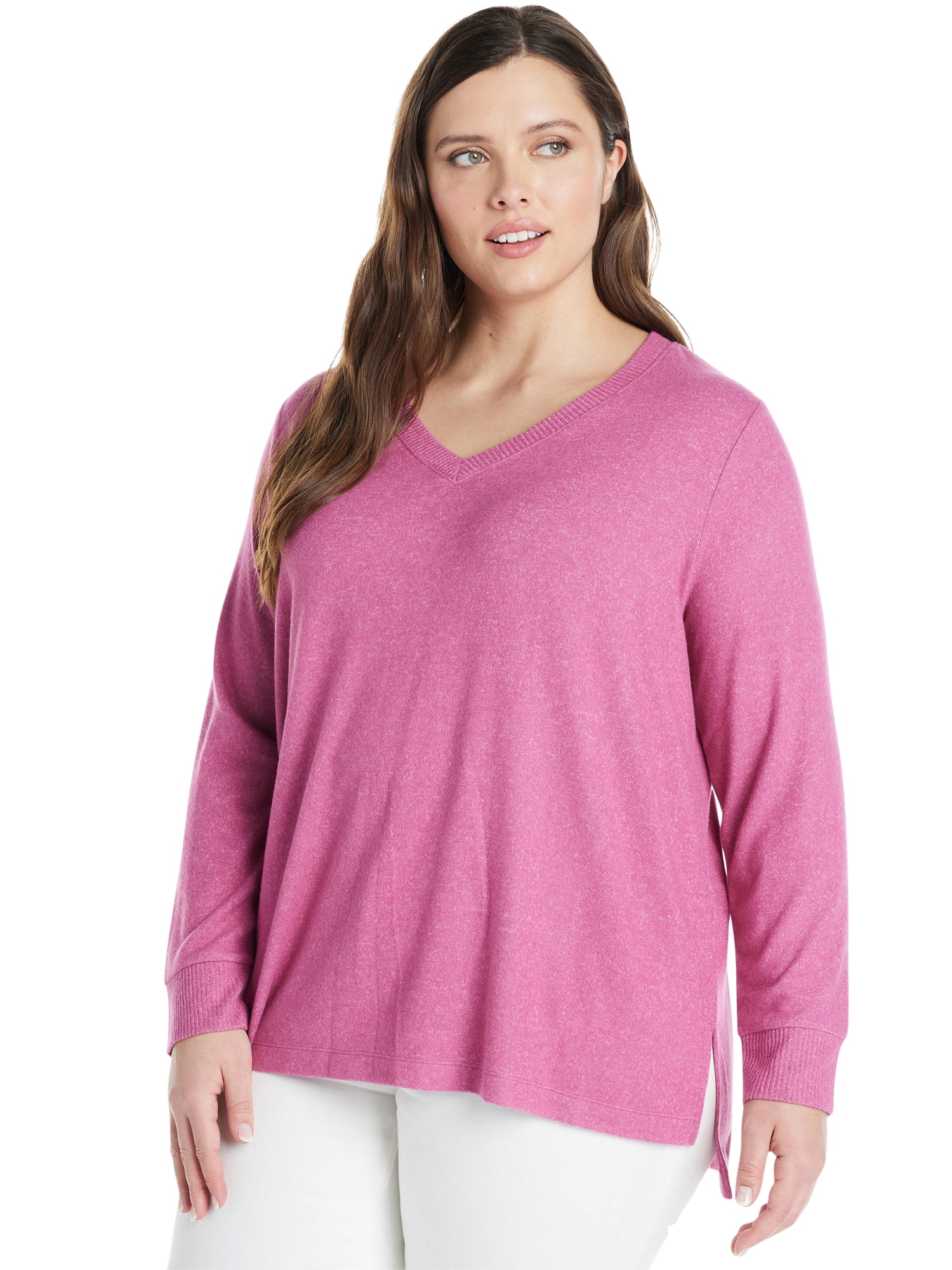 Terra & Sky Women's Plus Size Hacci Knit V-Neck Top, Sizes 0X-4X ...