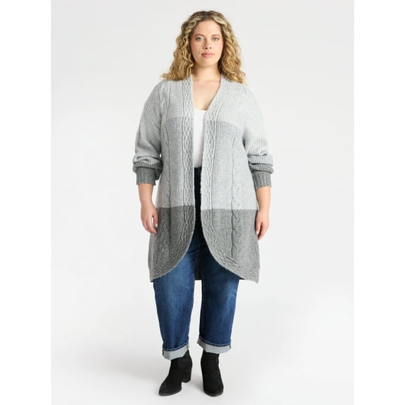 Terra & Sky Women's Plus Open Front Cardigan Sweater, Midweight, Size 1X-5X - Walmart.com