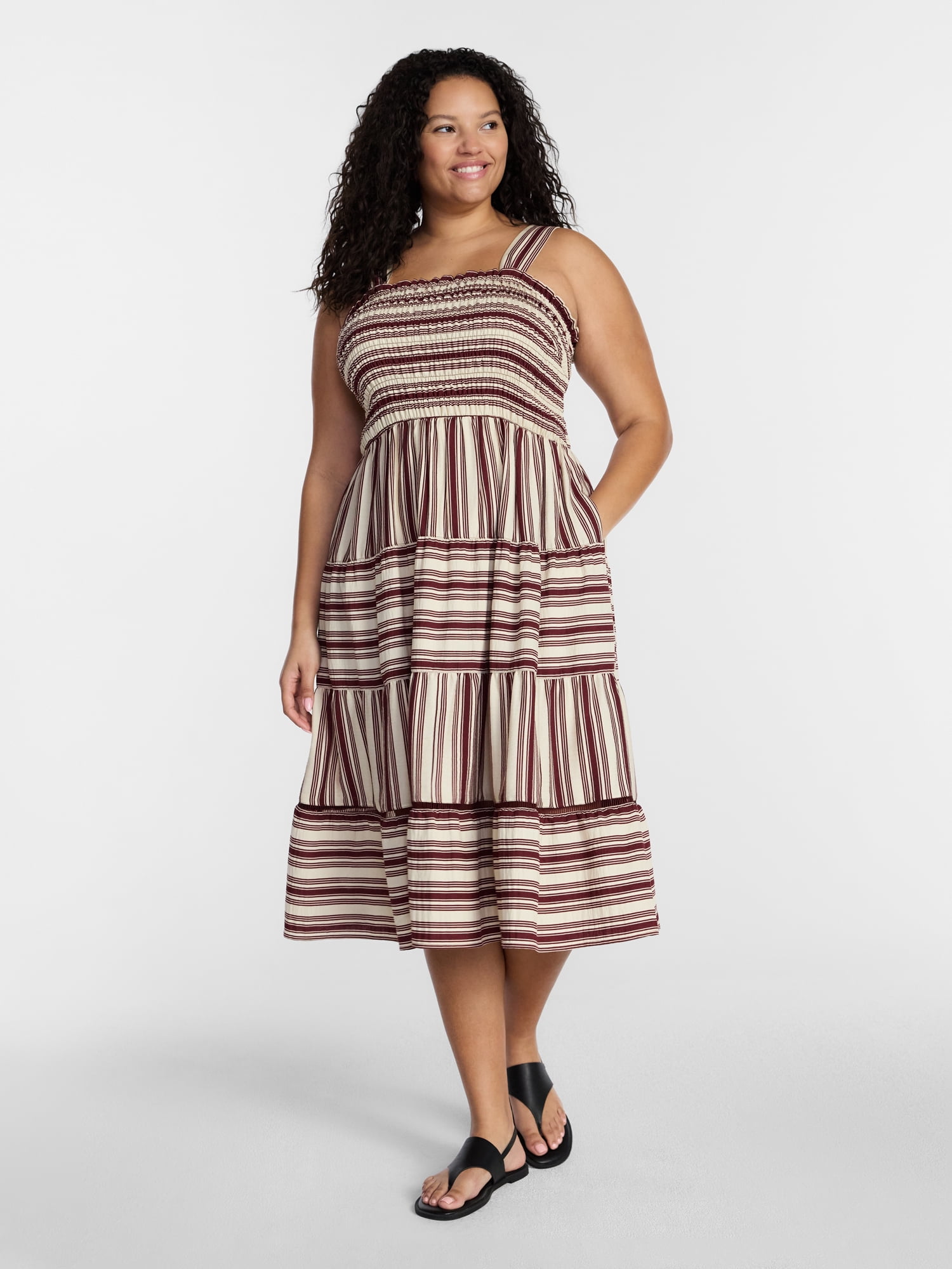 Terra and Sky Women's Plus Sleeveless Midi Tiered Dress, Sizes 0X-5X ...