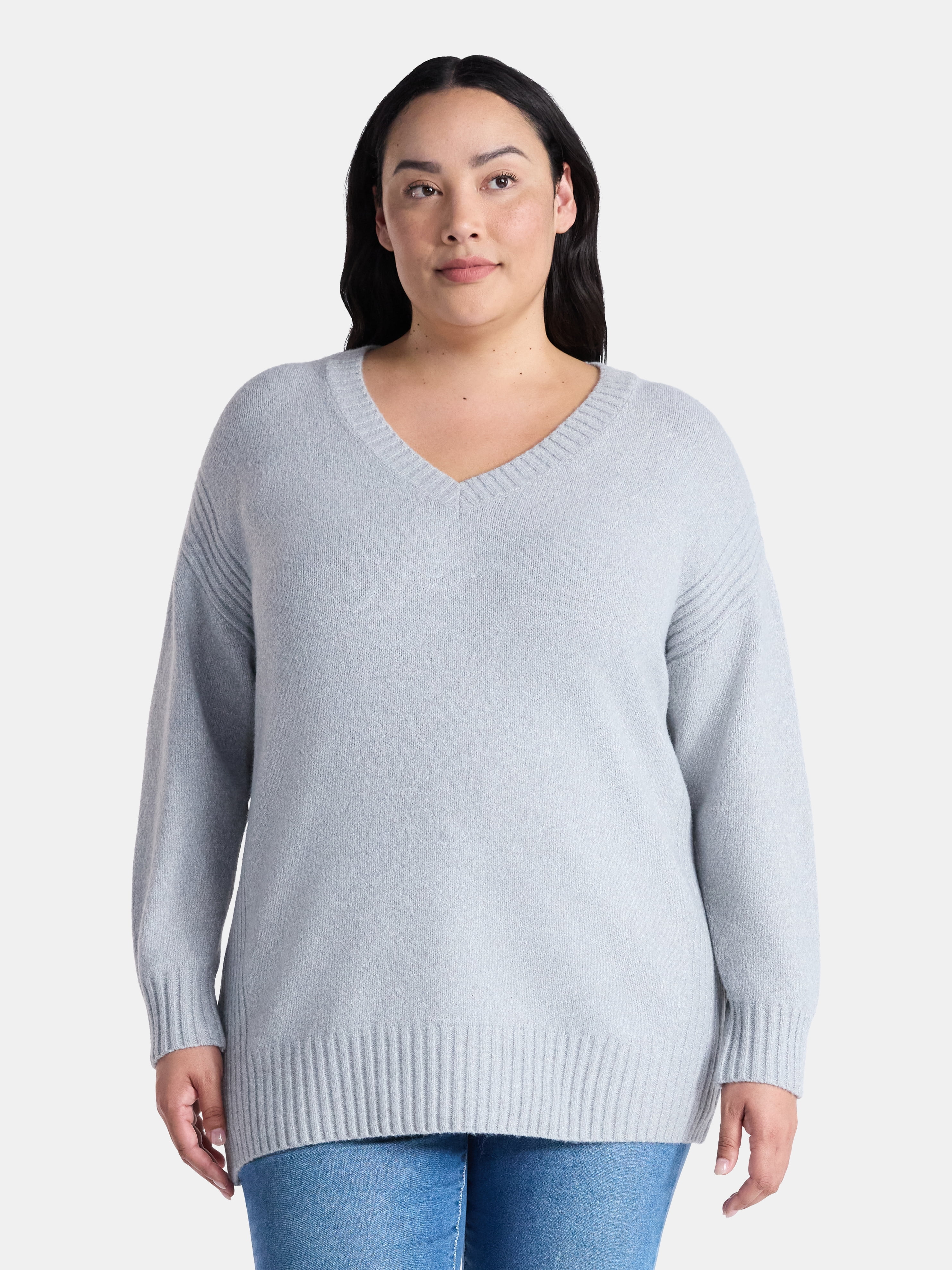 Terra & Sky Women's Plus V Neck Tunic Sweater, Lightweight, Sizes 0X-5X ...