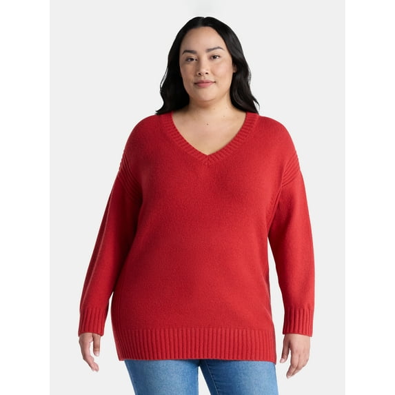Terra & Sky Women's Plus V Neck Tunic Sweater, Lightweight, Sizes 0X-5X ...