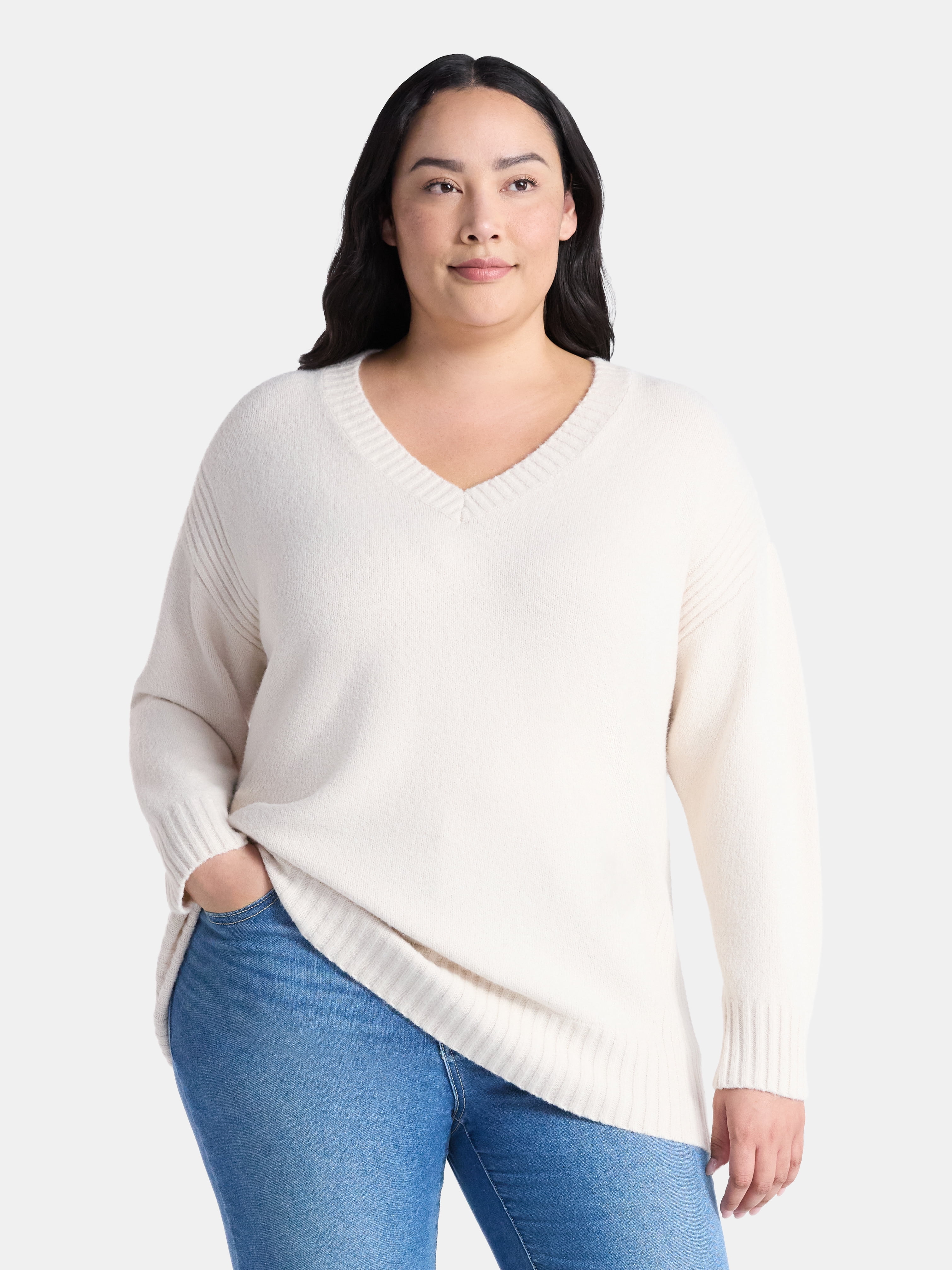 Terra & Sky Women's Plus V Neck Tunic Sweater, Lightweight, Sizes 0X-5X ...