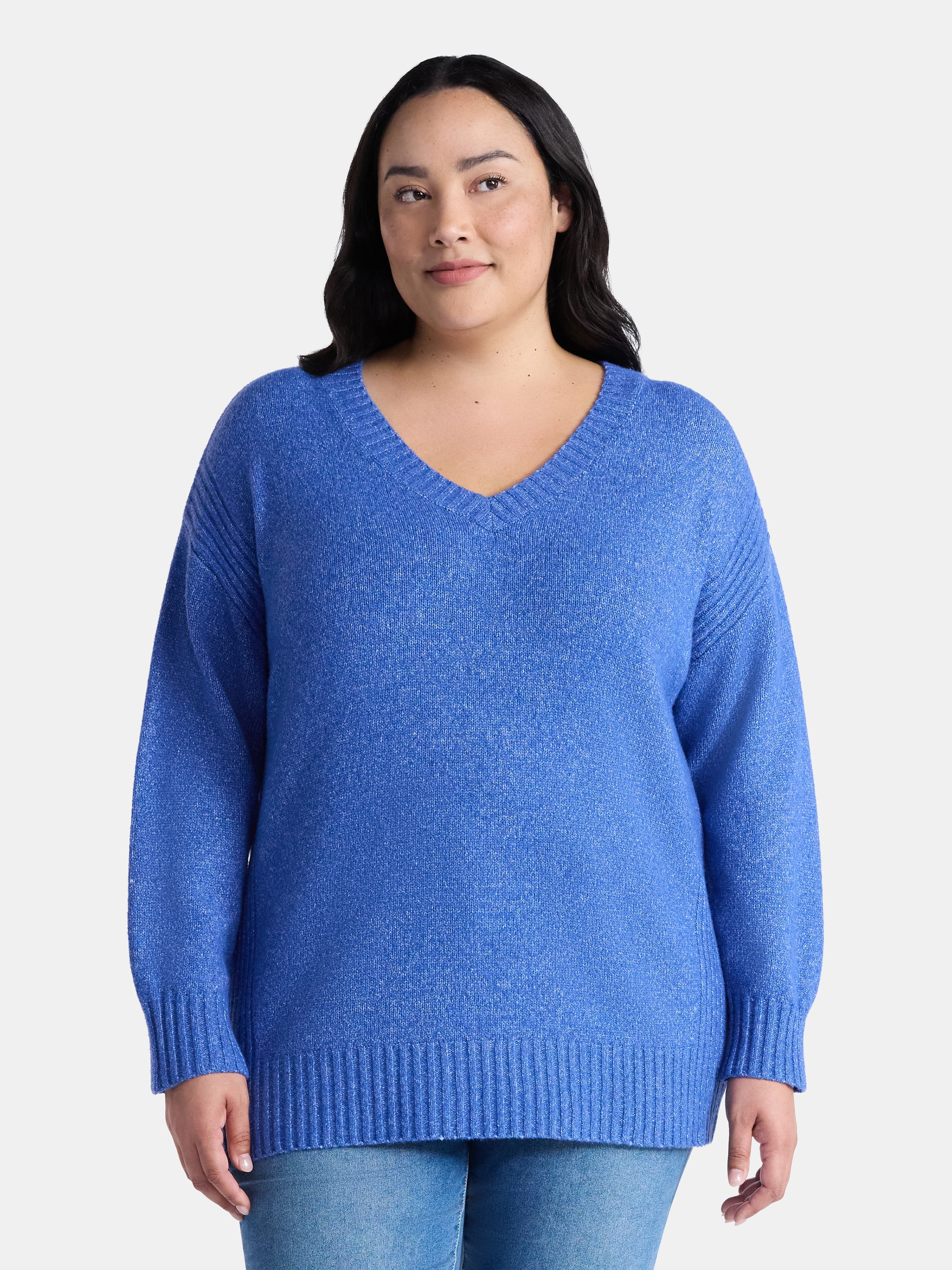 Terra & Sky Women's Plus V Neck Tunic Sweater, Lightweight, Sizes 0X-5X ...