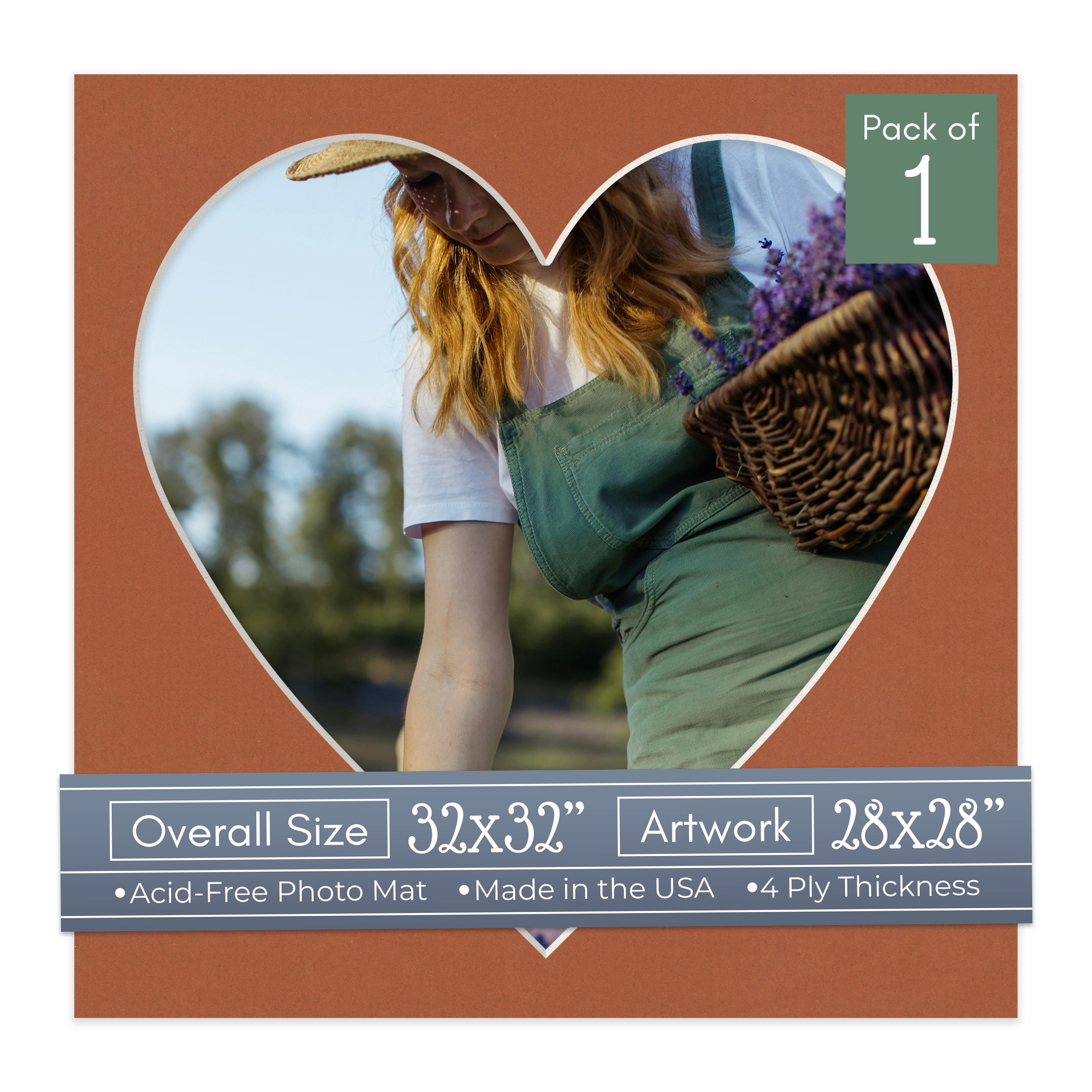 Terra-cotta Red Picture Frame Mat for 32x32 Frames - Heart Opening for ...
