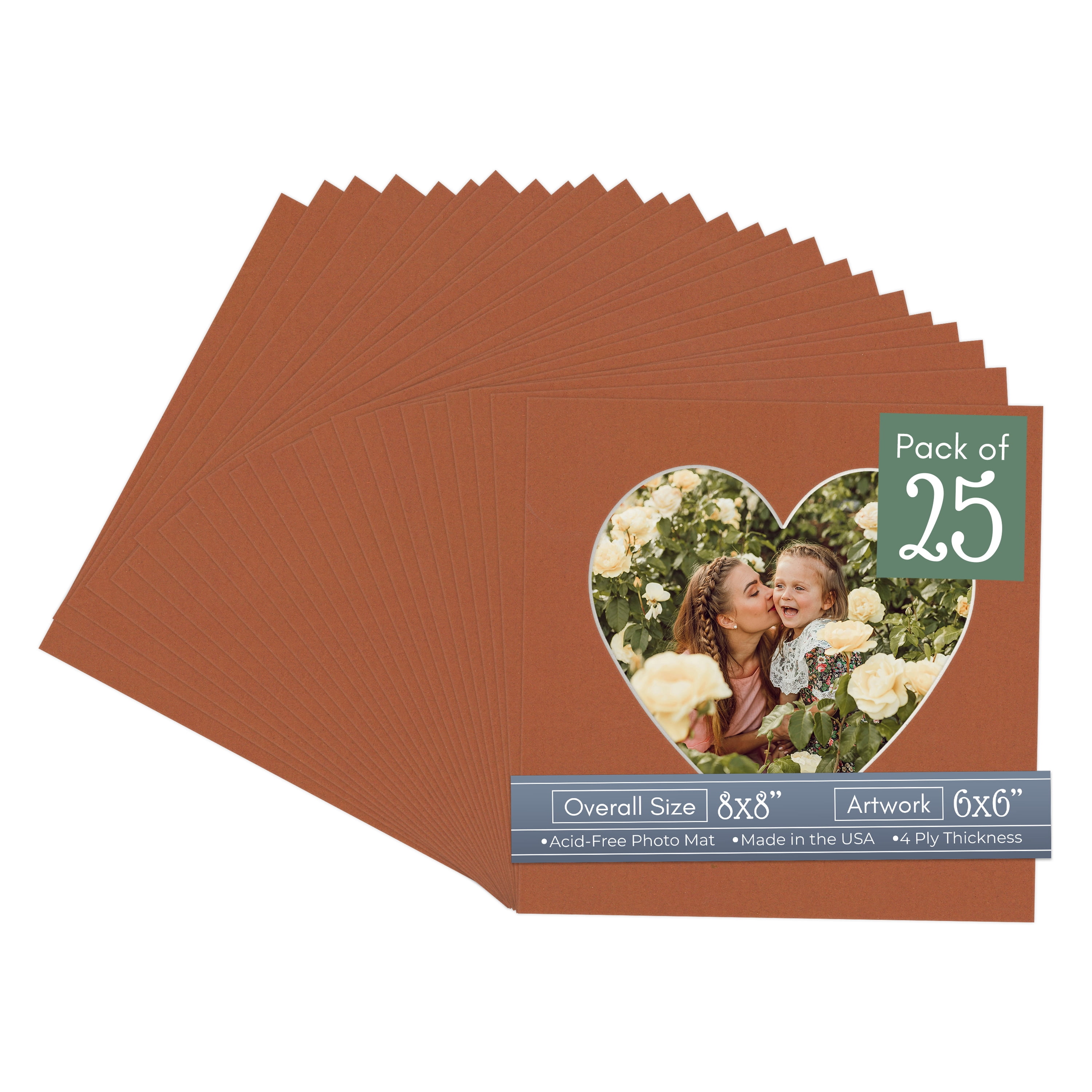 Terra-cotta Red Picture Frame Mat for 8x8 Frames - Heart Opening for ...