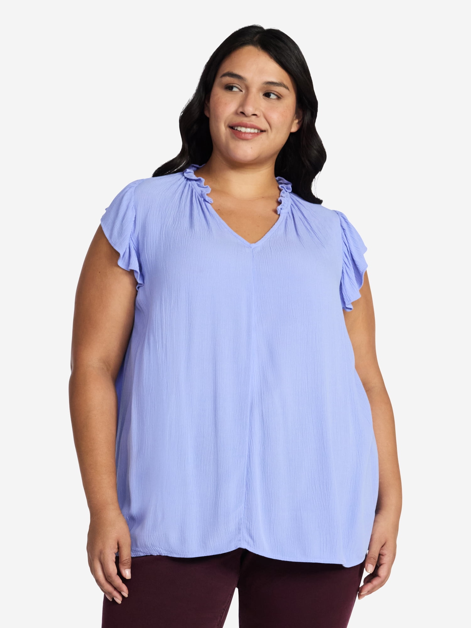 Terra & Sky Women's Plus Size Flutter Sleeve Blouse, Sizes 0X-5X ...