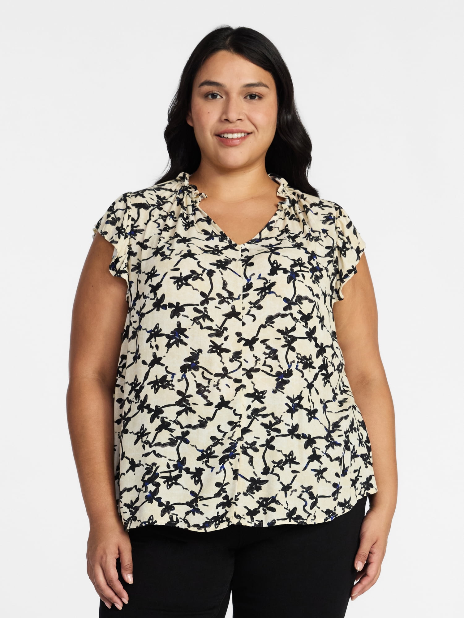 Terra & Sky Women's Plus Size Flutter Sleeve Blouse, Sizes 0X-5X ...