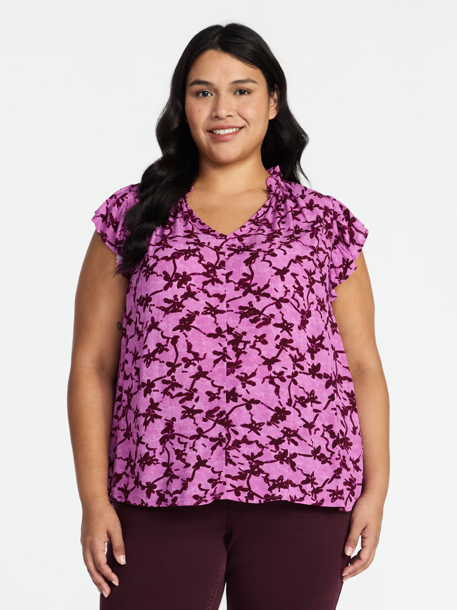 Terra & Sky Women's Plus Size Flutter Sleeve Blouse, Sizes 0X-5X - Walmart.com