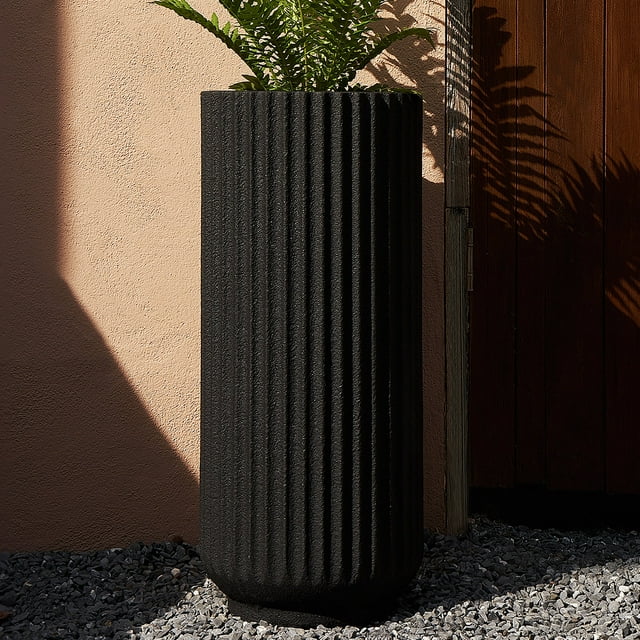 TerraDeco Tall Roman Column Planter（14.2Dx31.5H，36 Pounds）- Black ...