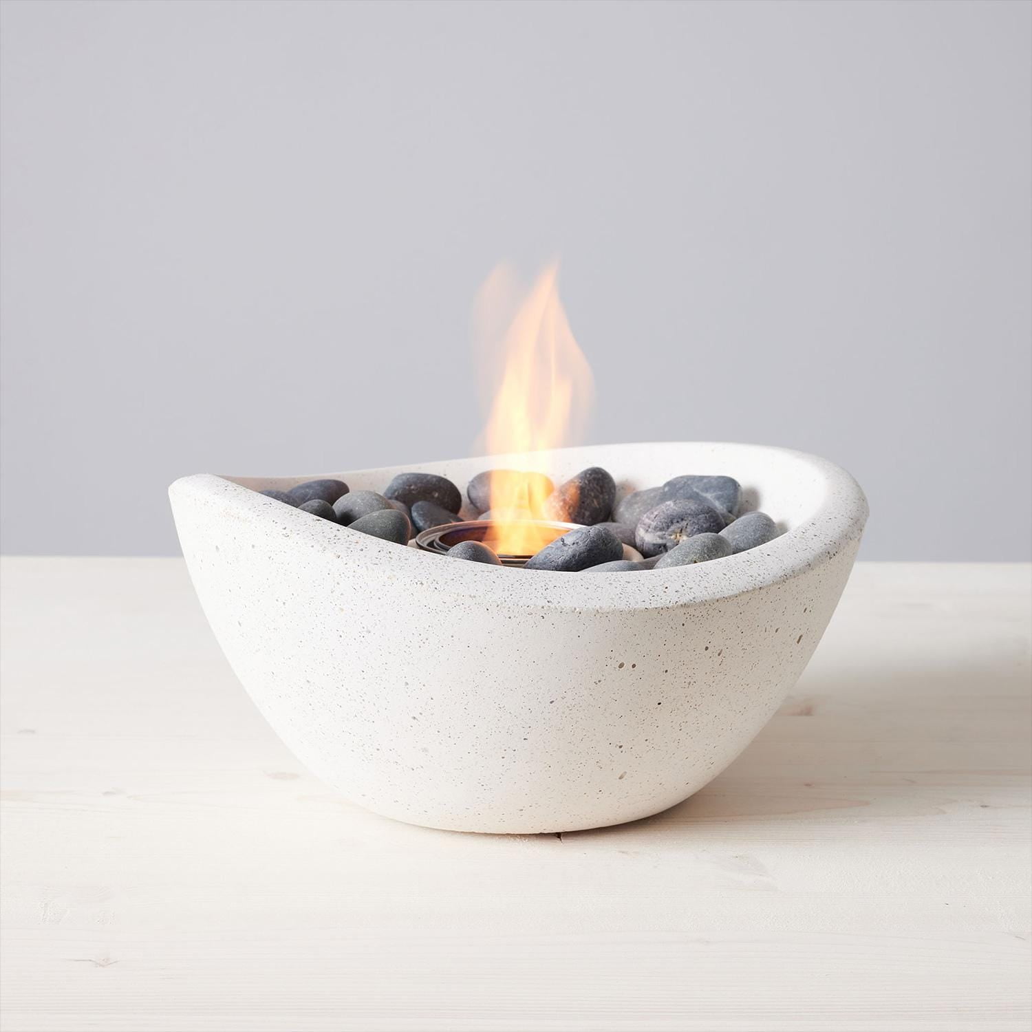 Terra Flame Wave Tabletop Fire Bowl, Gel Fuel, StoneCast White, Indoor ...