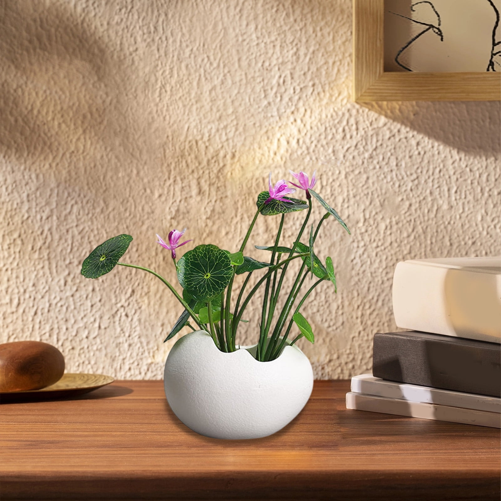 TerraHaven Ceramic Hydroponic Flower Pot, Geometric Cutout Design ...